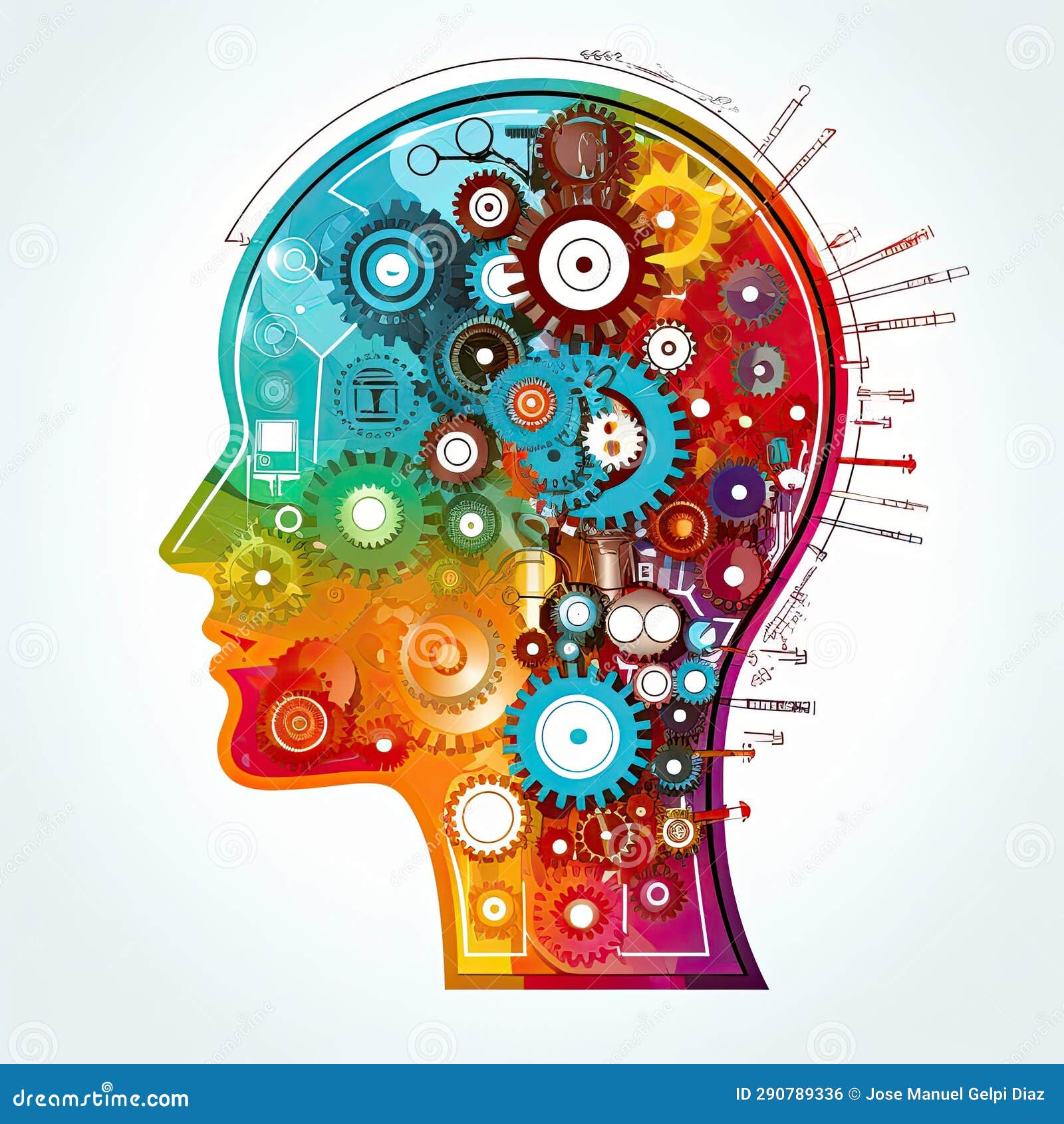Head with Gear Wheels. Mind and Intelligence. Generative AI Stock ...