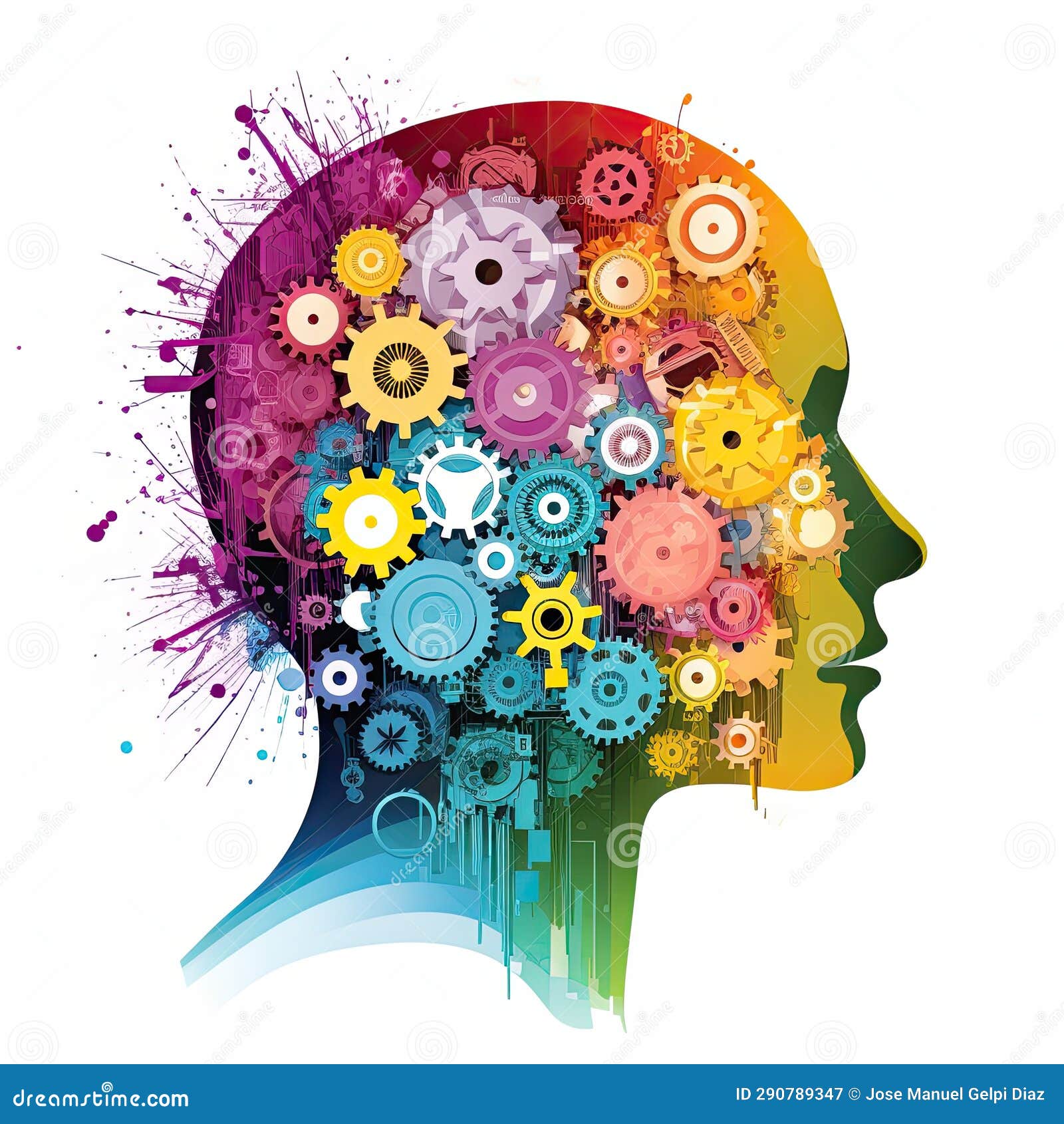 Head with Gear Wheels. Mind and Intelligence. Generative AI Stock ...