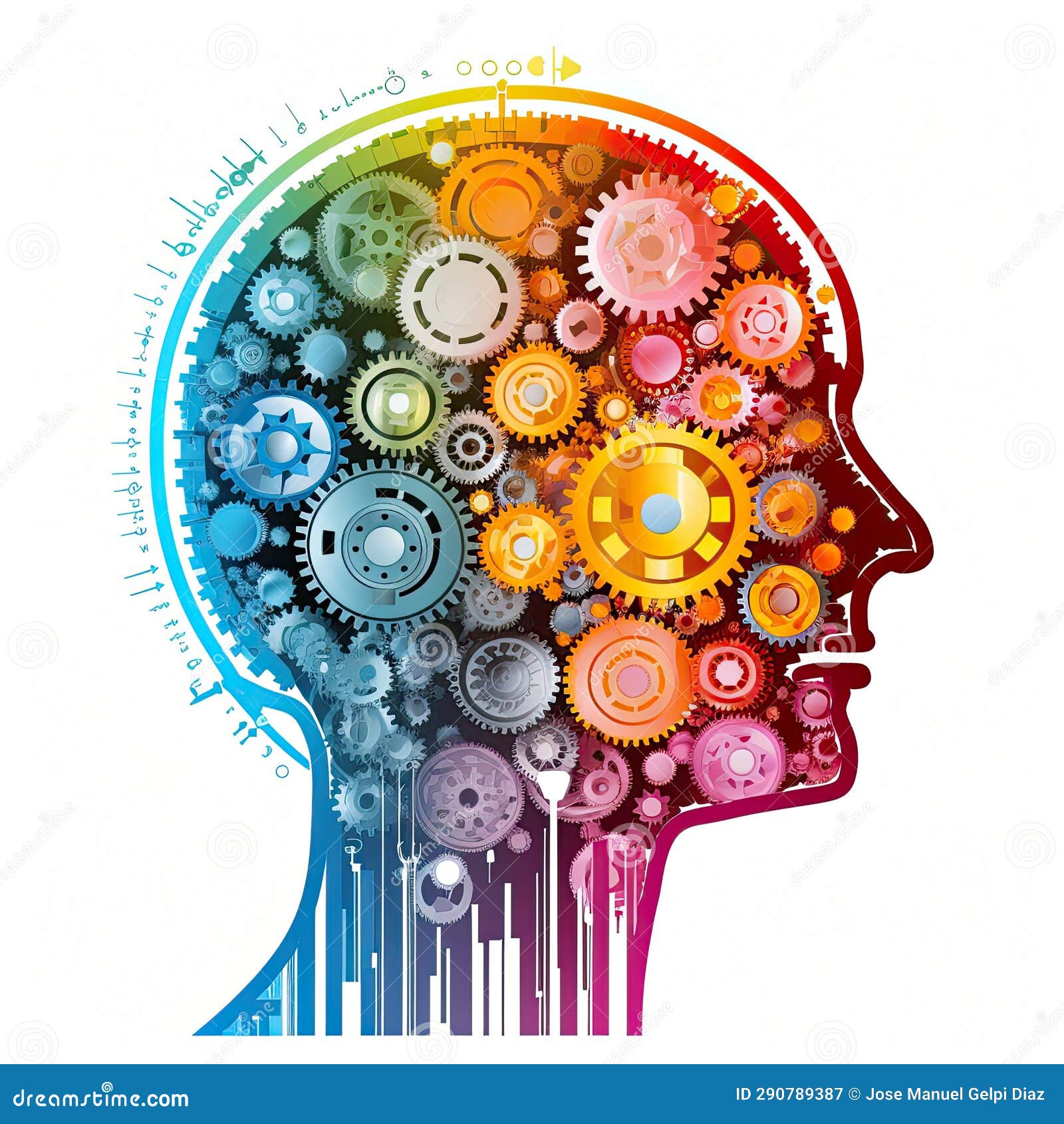 Head with Gear Wheels. Mind and Intelligence. Generative AI Stock ...
