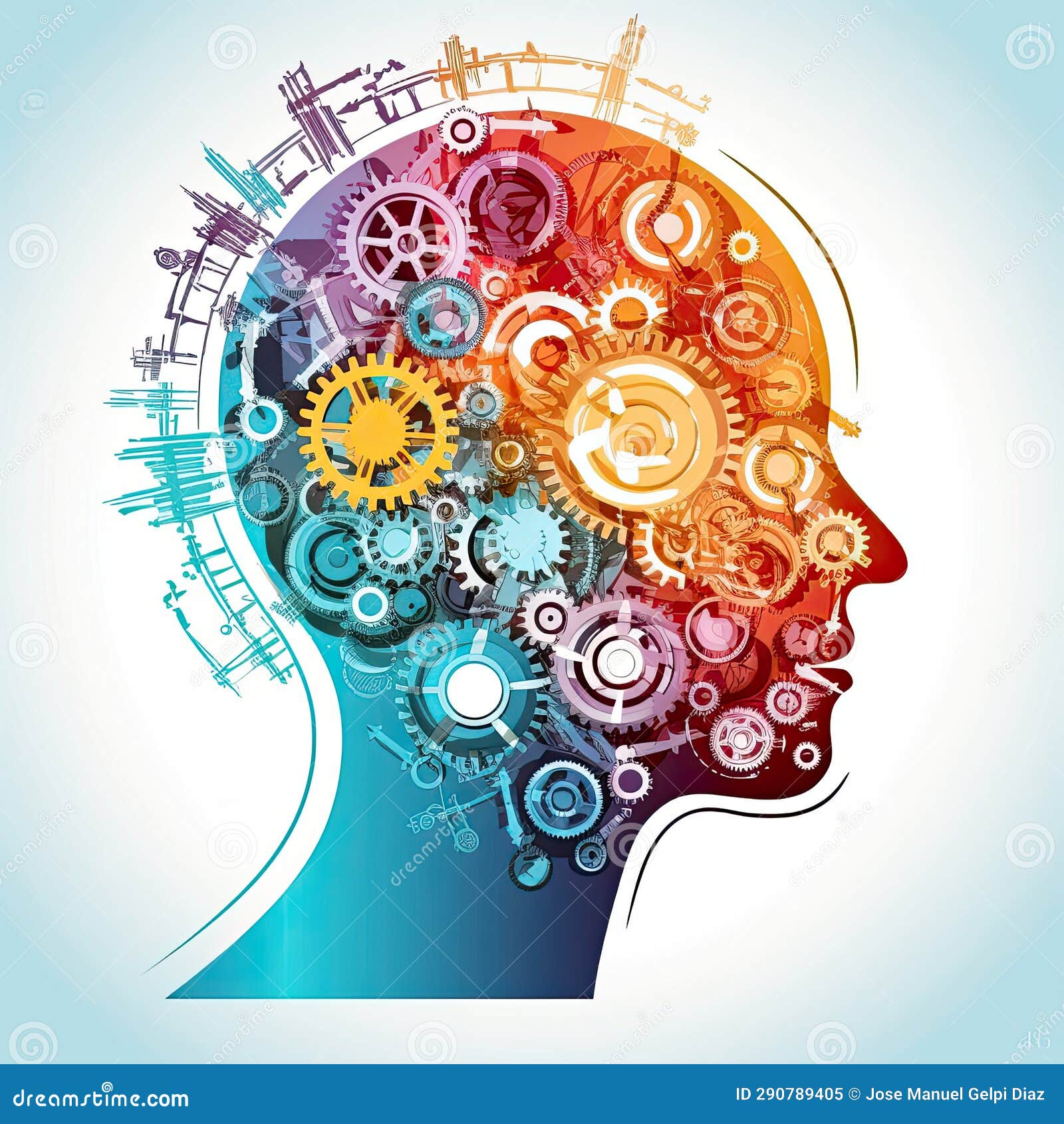 Head with Gear Wheels. Mind and Intelligence. Generative AI Stock ...