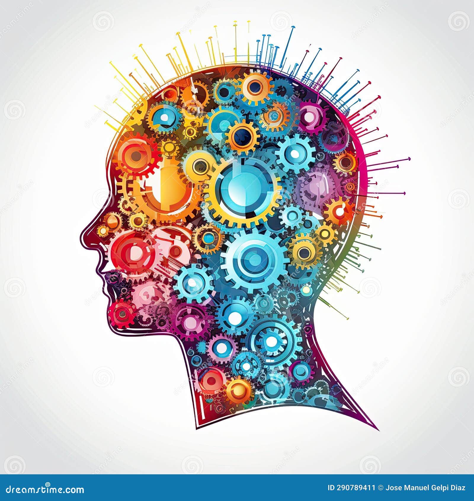 Head with Gear Wheels. Mind and Intelligence. Generative AI Stock ...