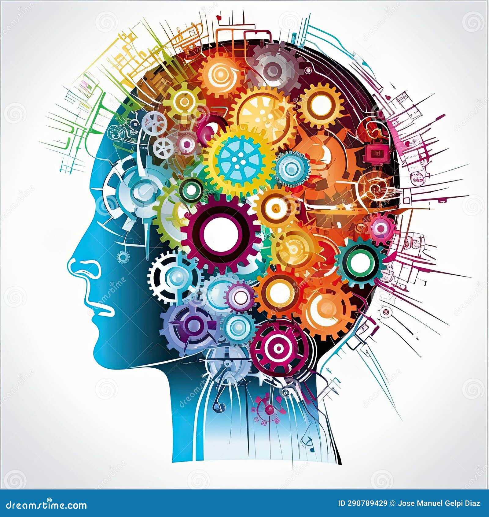 Head with Gear Wheels. Mind and Intelligence. Generative AI Stock ...