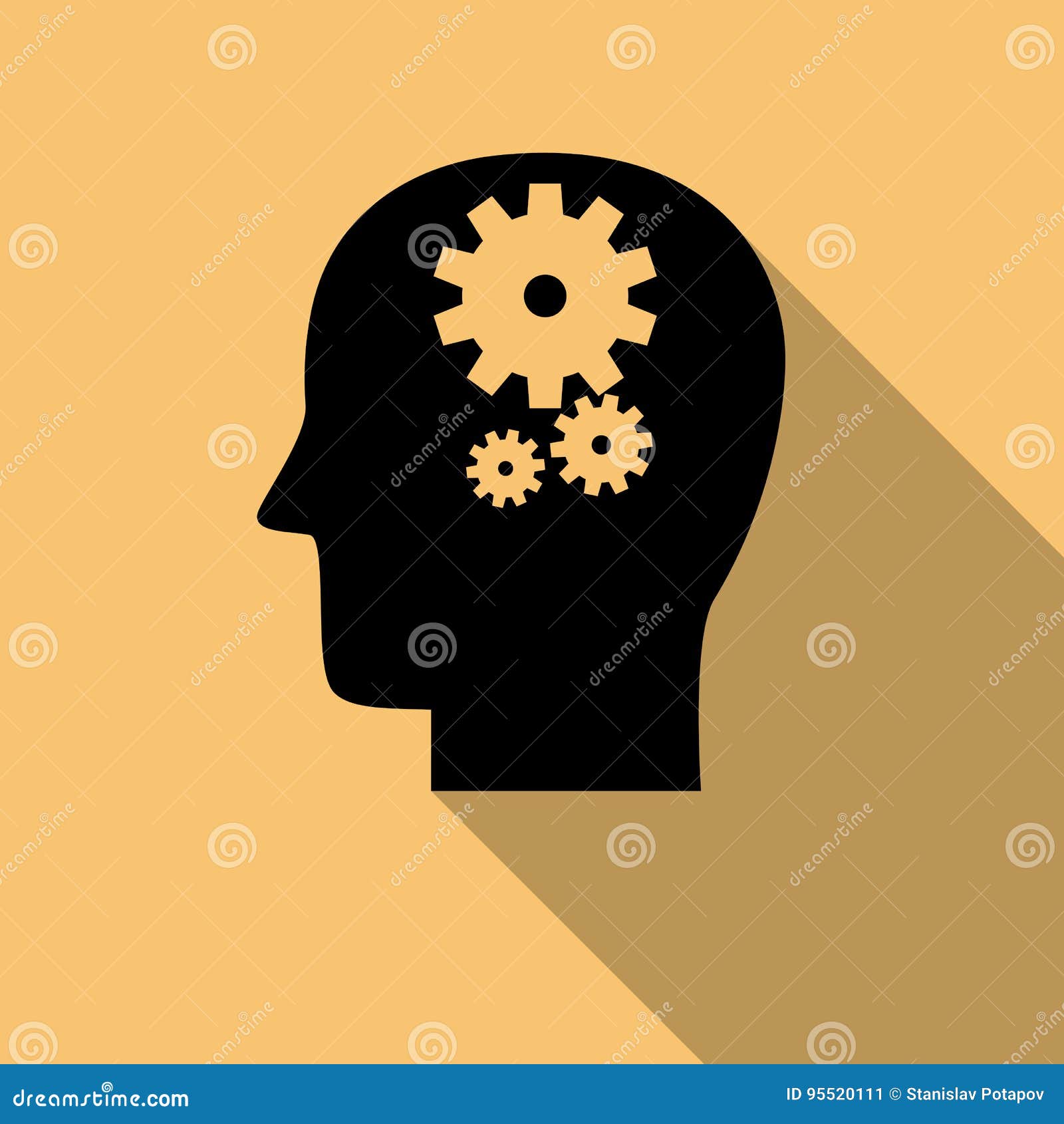 Head with Gears, Brain Activity Icon with Long Shadow Stock Vector ...