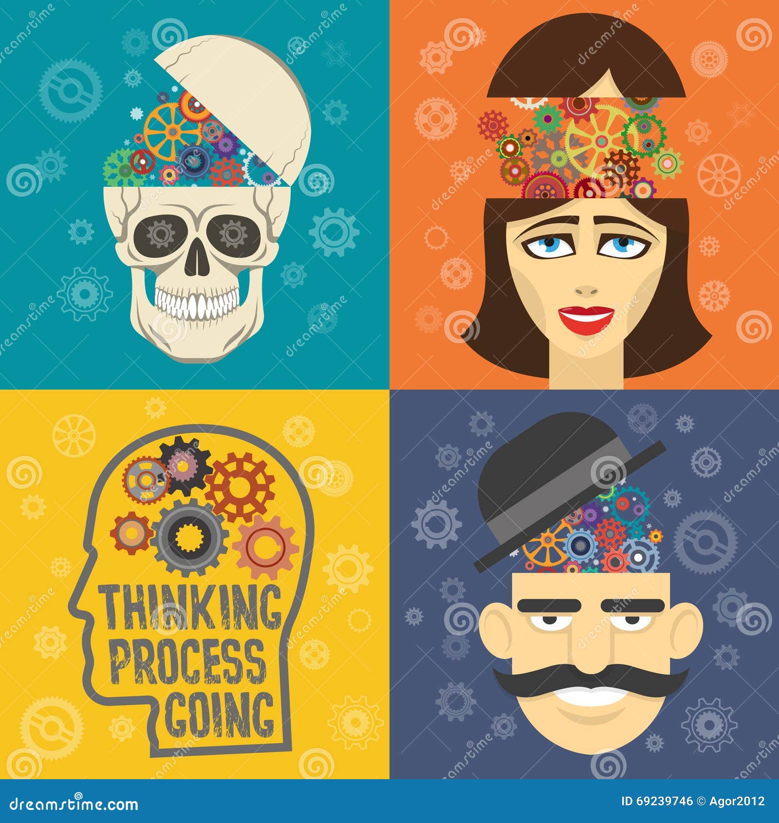 Head with gears stock vector. Illustration of modern - 69239746