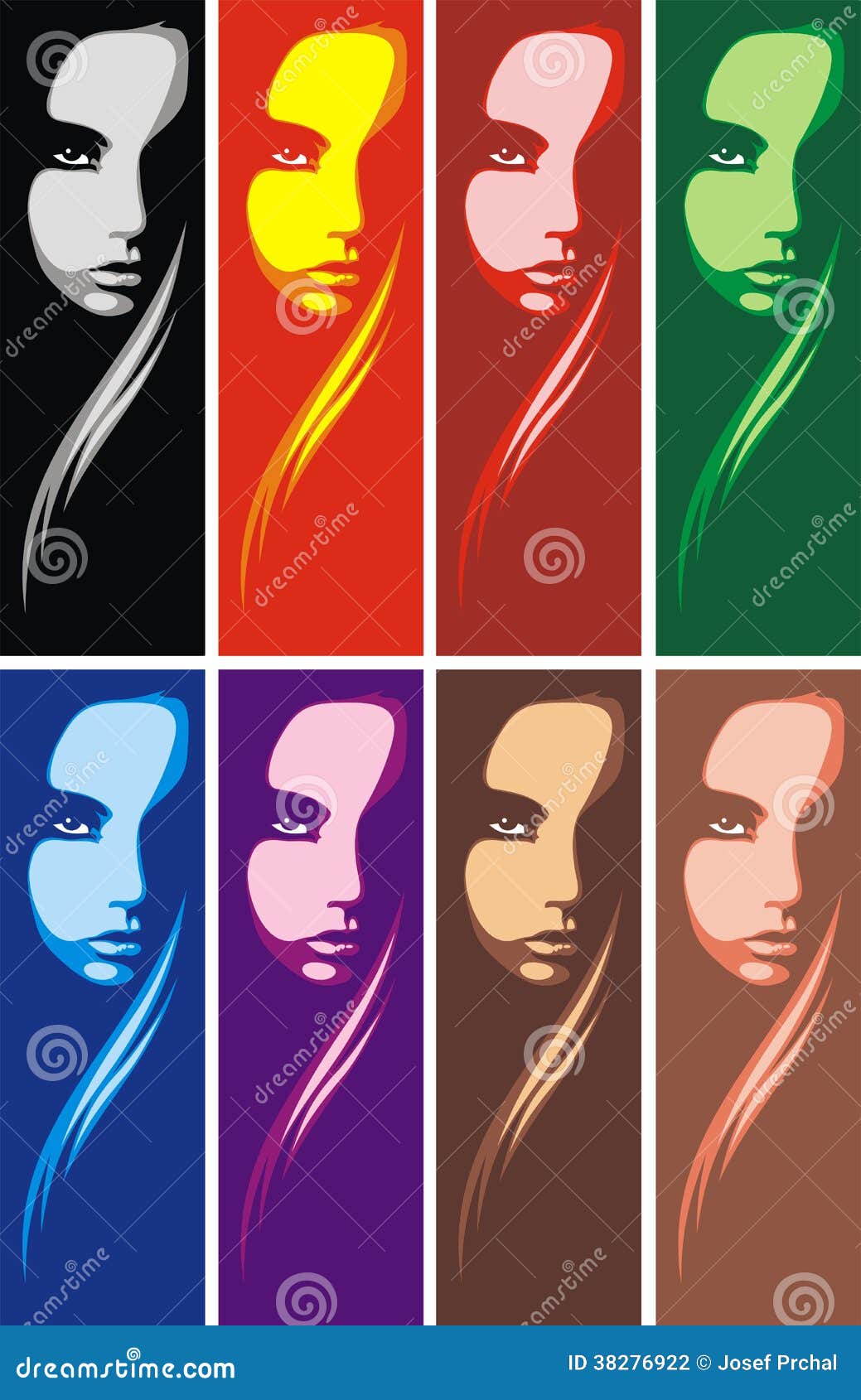 Head of Girl in Different Colors Stock Vector - Illustration of beauty ...