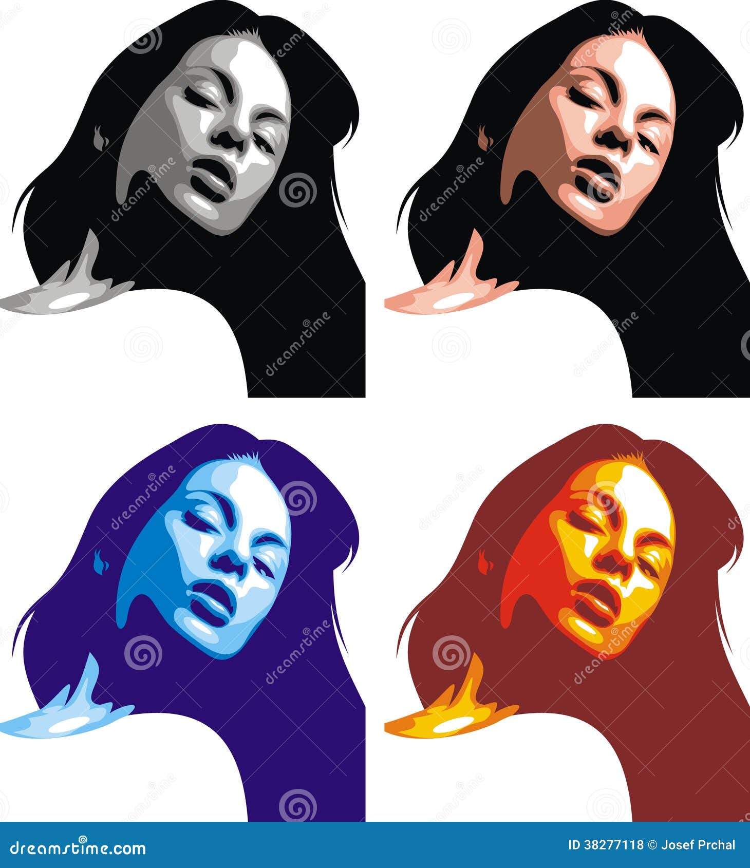 Head of Girl in Different Colors Stock Vector - Illustration of ...