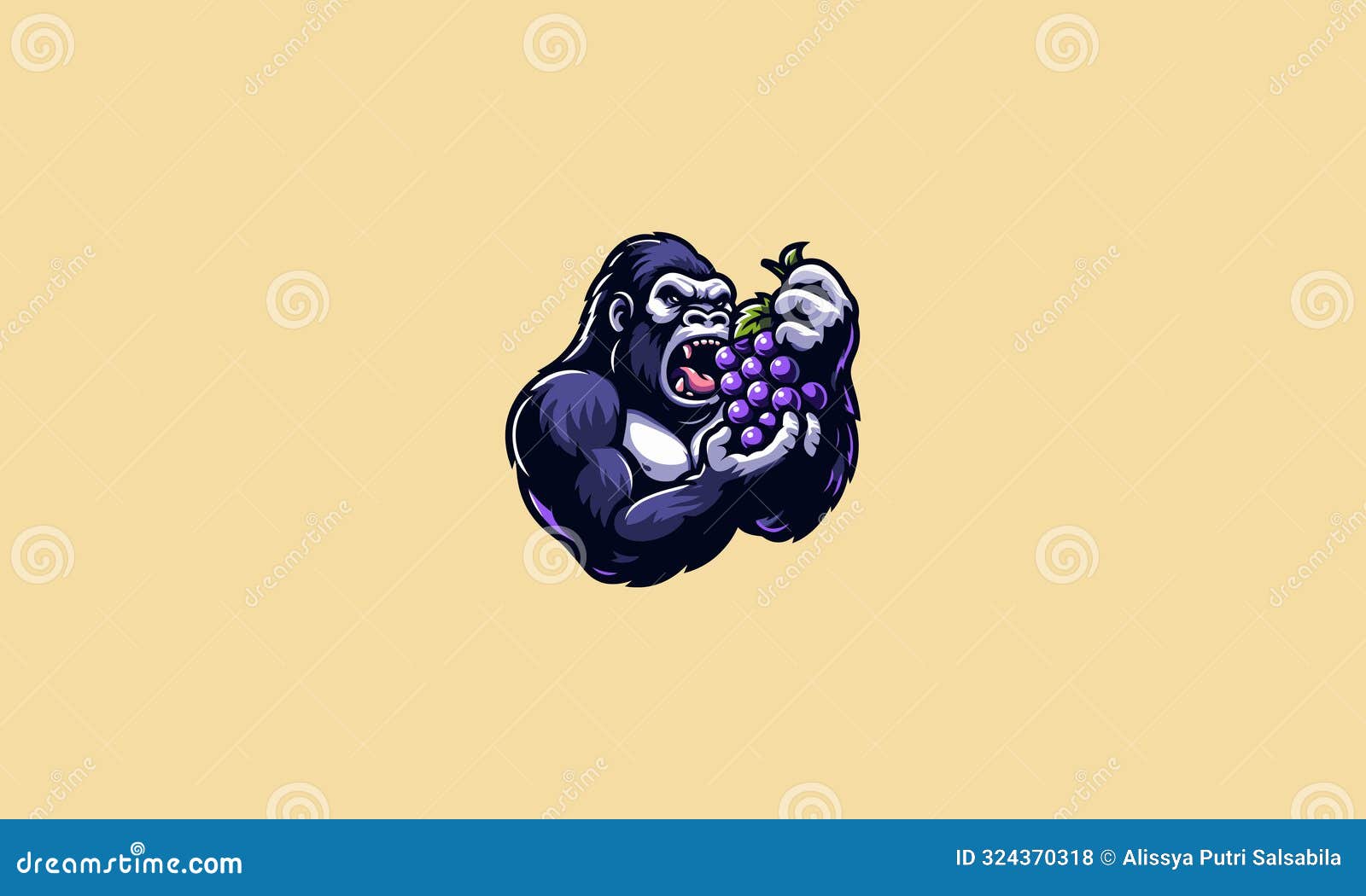 Head Gorilla Eat Grape Vector Mascot Design Stock Illustration ...