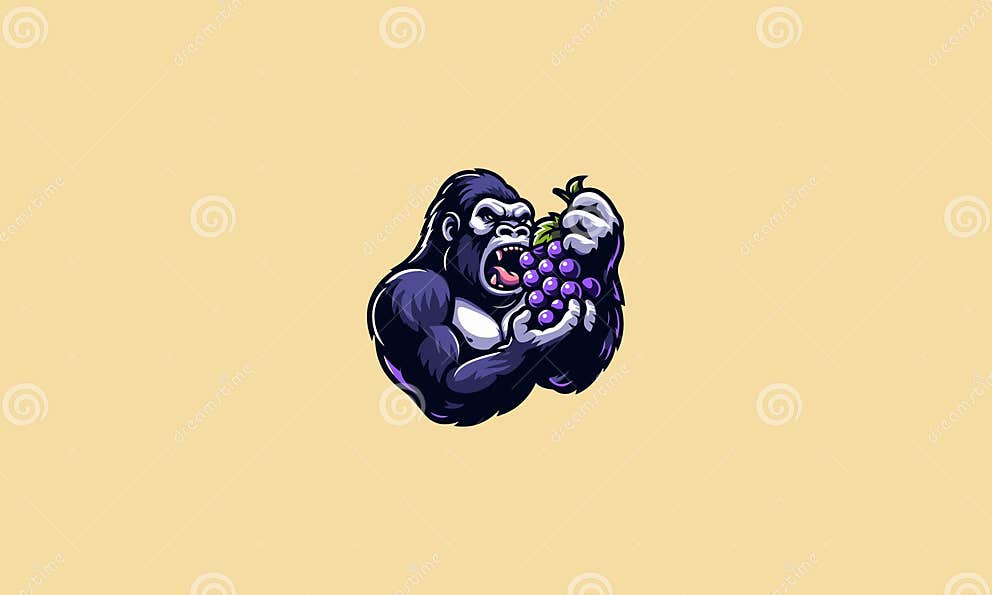 Head Gorilla Eat Grape Vector Mascot Design Stock Illustration ...