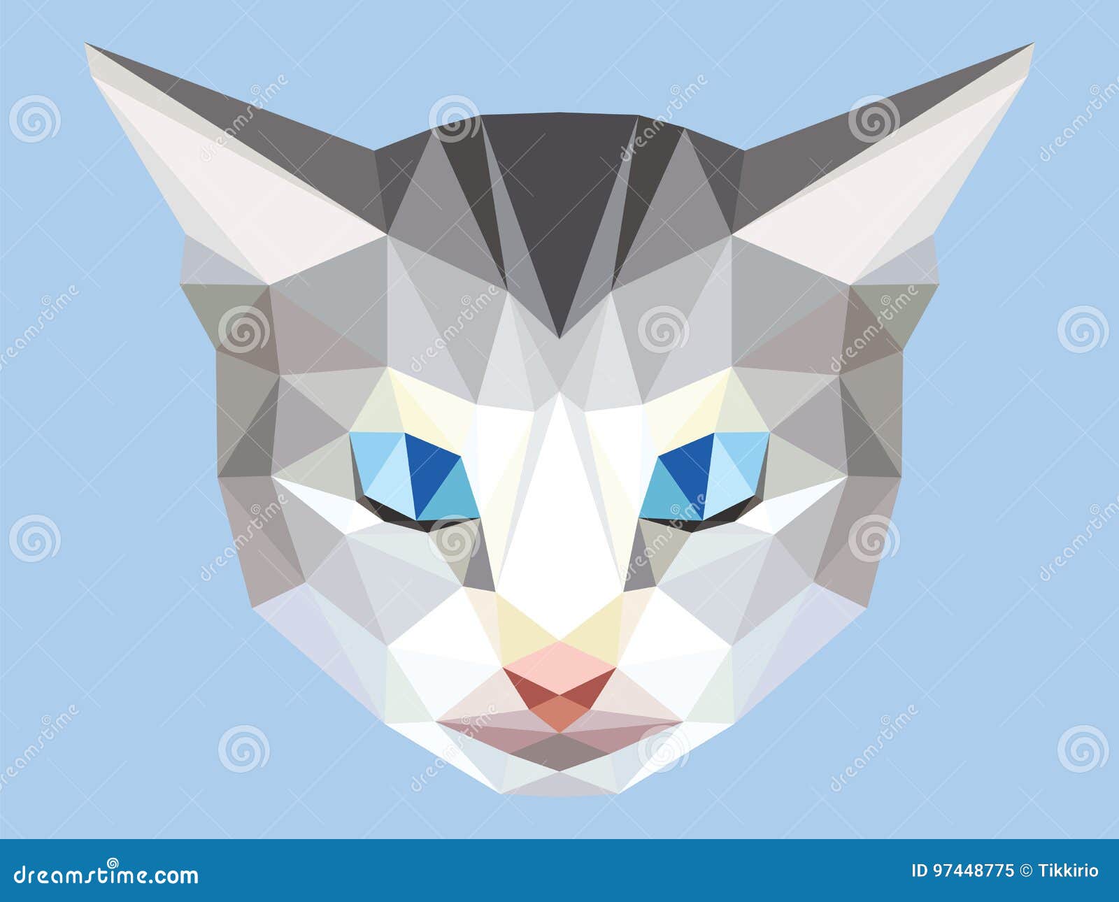 Head of Gray Cat Low Polygon with Blue Eyes, Geometric Animal Face ...