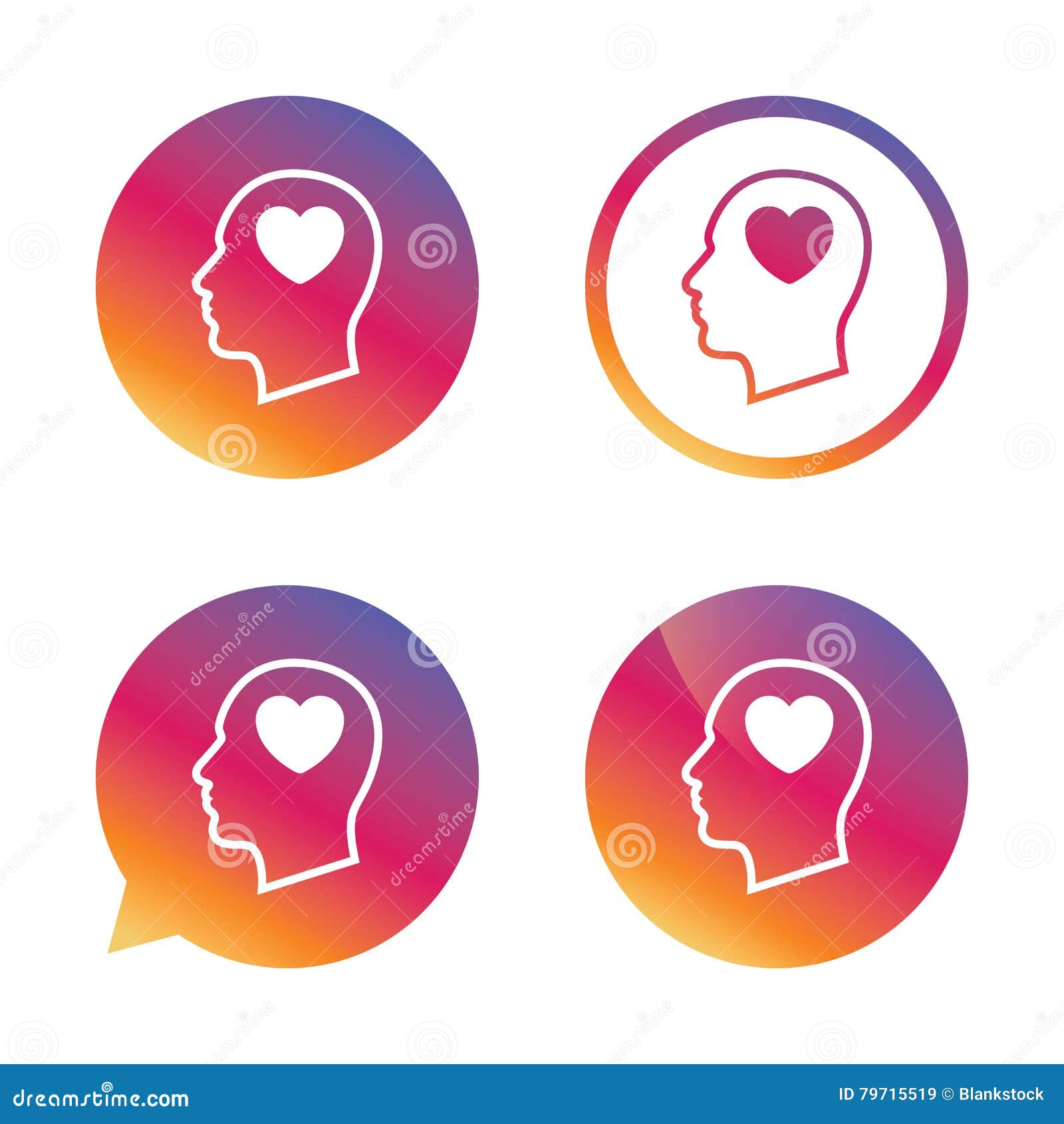 Head with Heart Sign Icon. Male Human Head. Stock Vector - Illustration ...