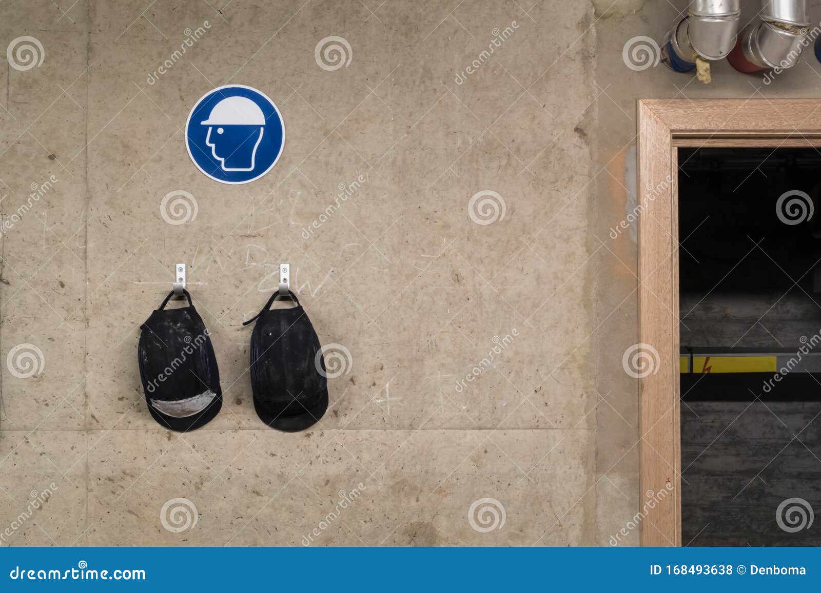 Head Helmet on the Work Place Stock Photo - Image of headgear, concrete ...