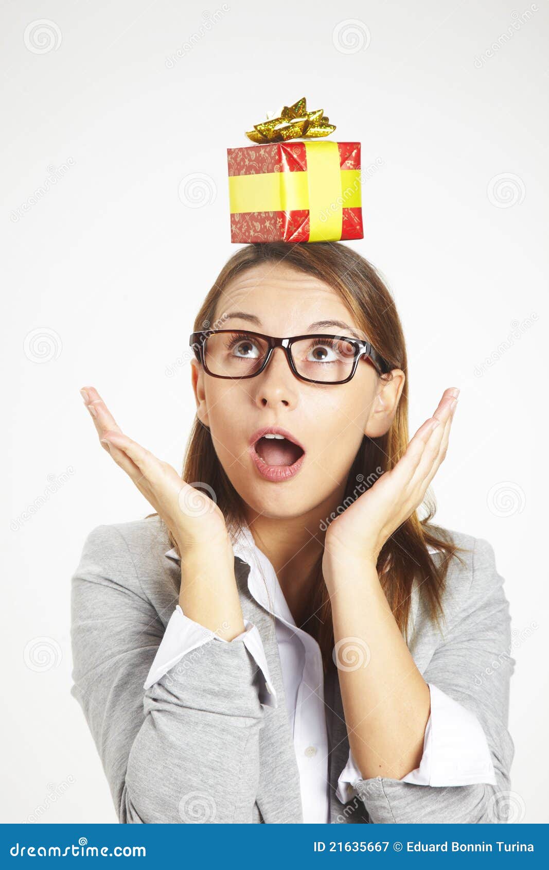 Head holding gift stock image. Image of hair, present - 21635667