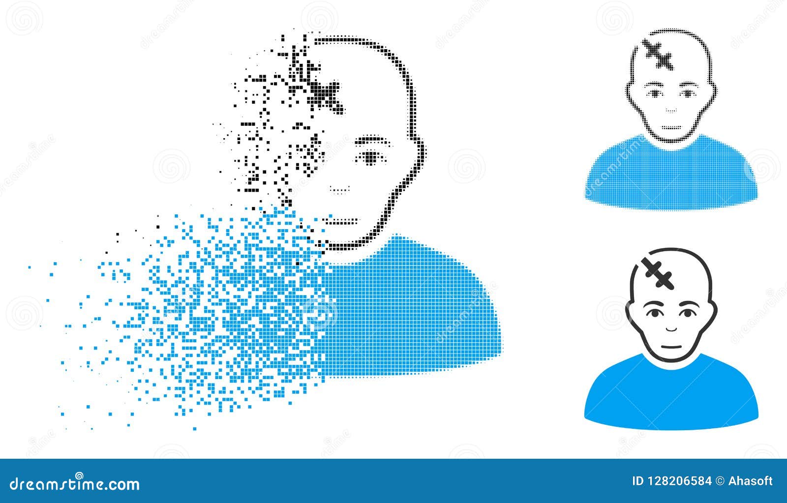 Broken Dot Halftone Head Hurt Icon with Face Stock Vector ...