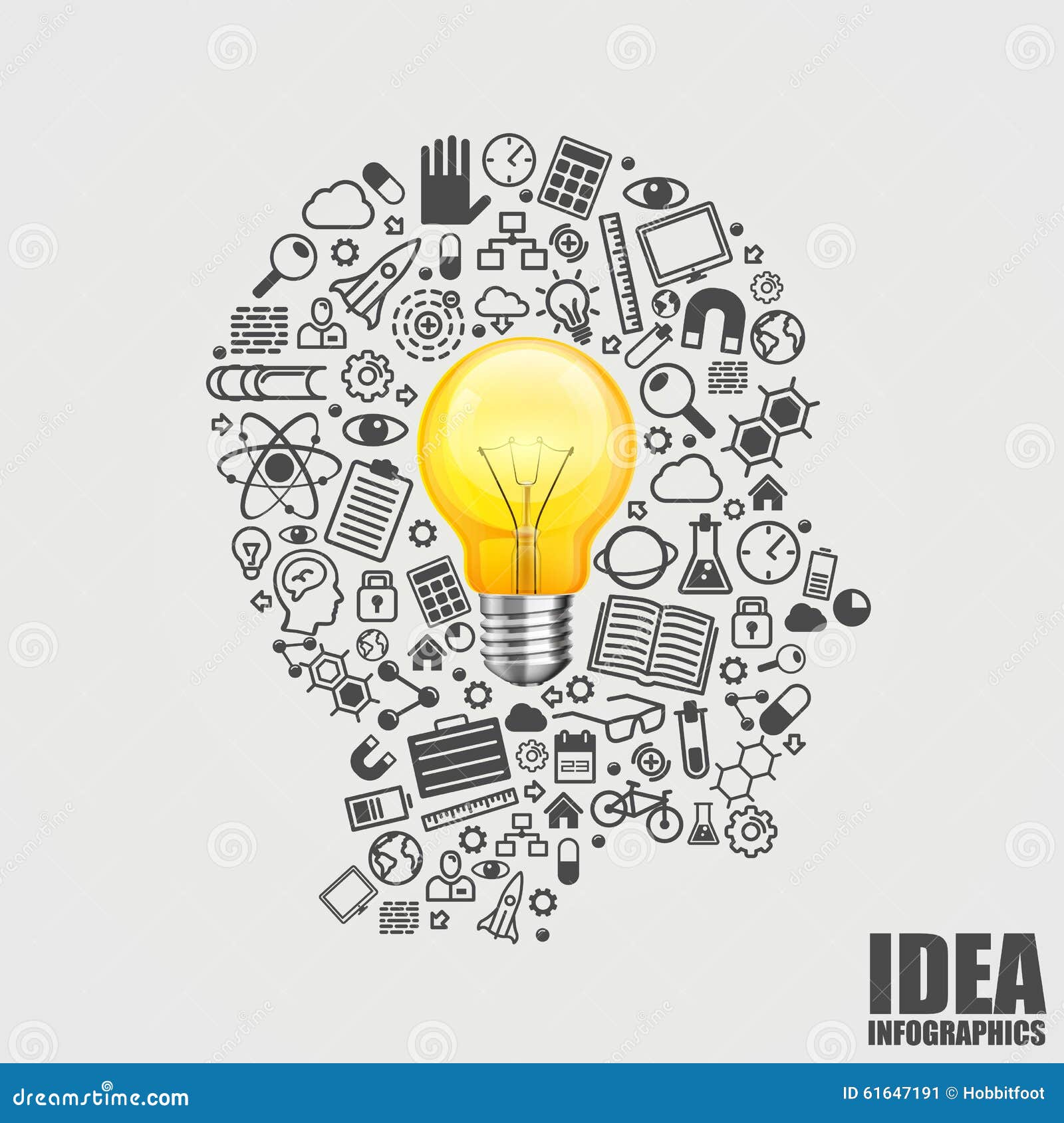 Head Of The Icons With Light Bulb Stock Vector - Image: 61647191