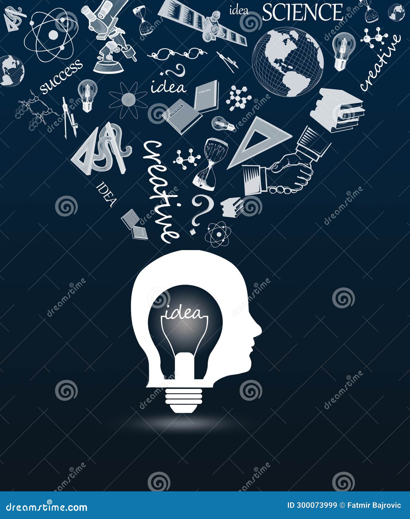 Head Idea Concept with Light Bulb on the Blue Background. Great Ideas ...