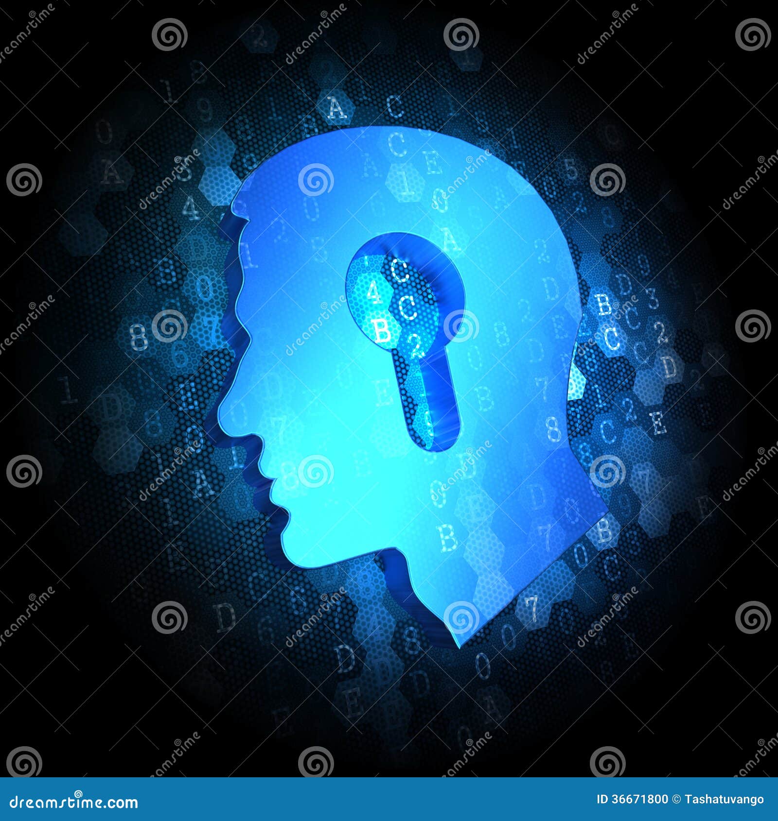 Head with a Keyhole Icon on Digital Background. Stock Illustration ...