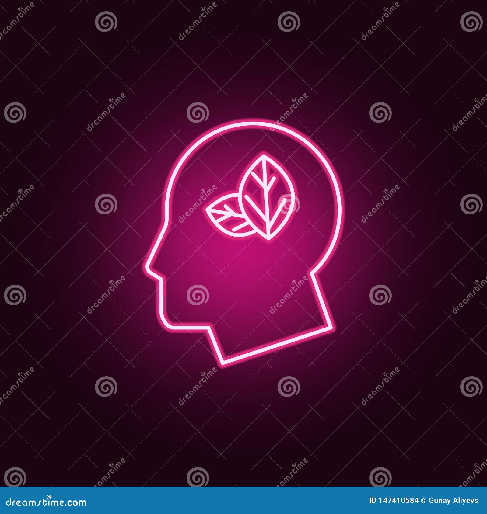Head Leaves, Green Mind Neon Icon. Elements of Ecology Set Stock ...