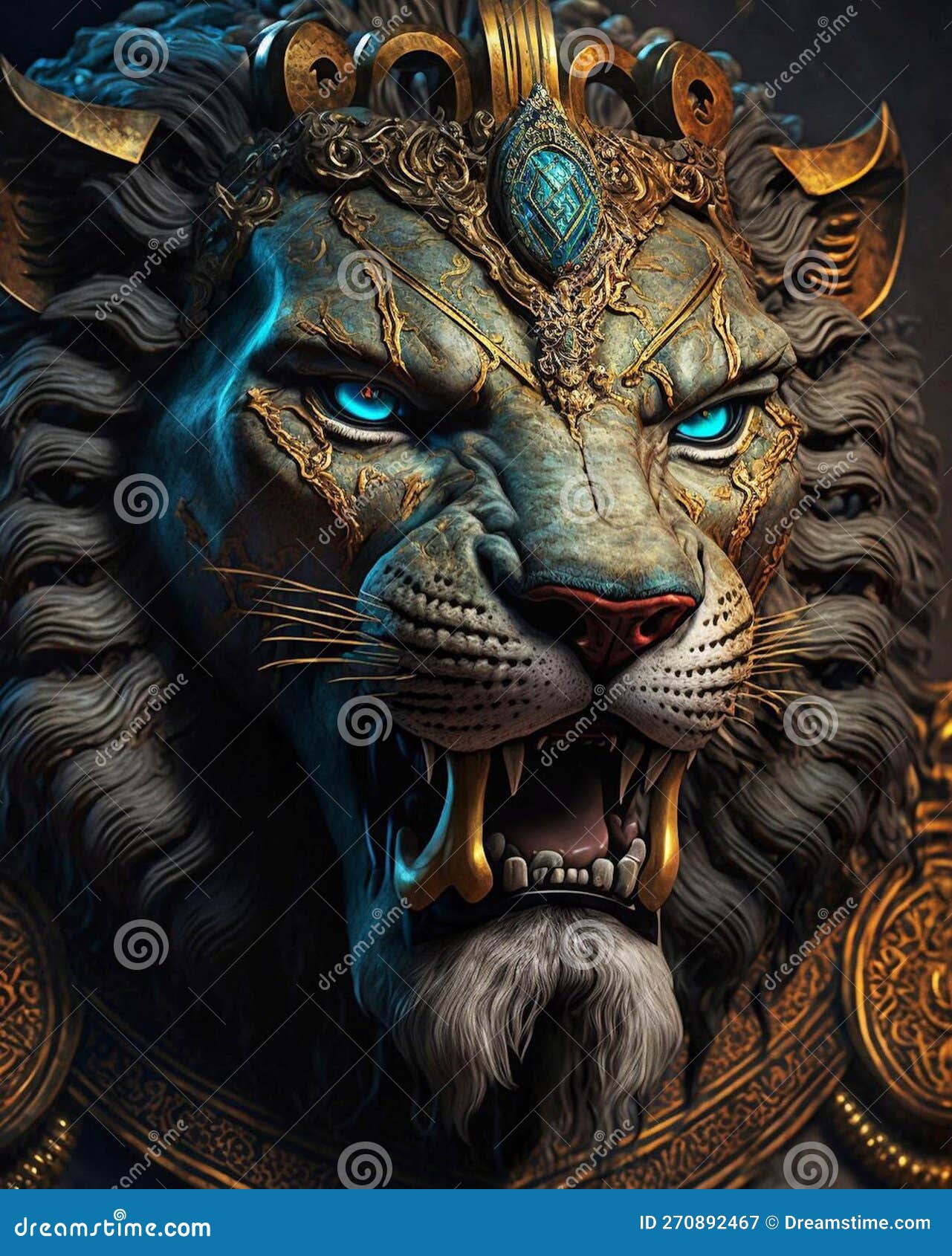 A Head with Leon and Gold Armor Stock Illustration - Illustration of ...