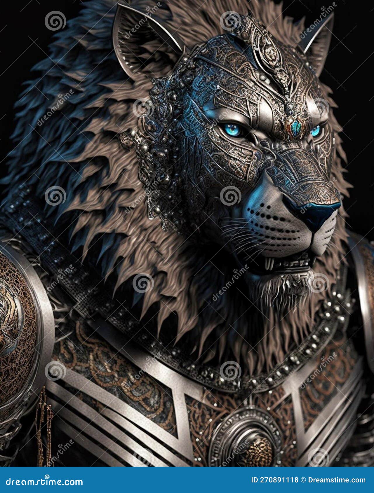 A Head with Leon and Gold Armor Stock Illustration - Illustration of ...