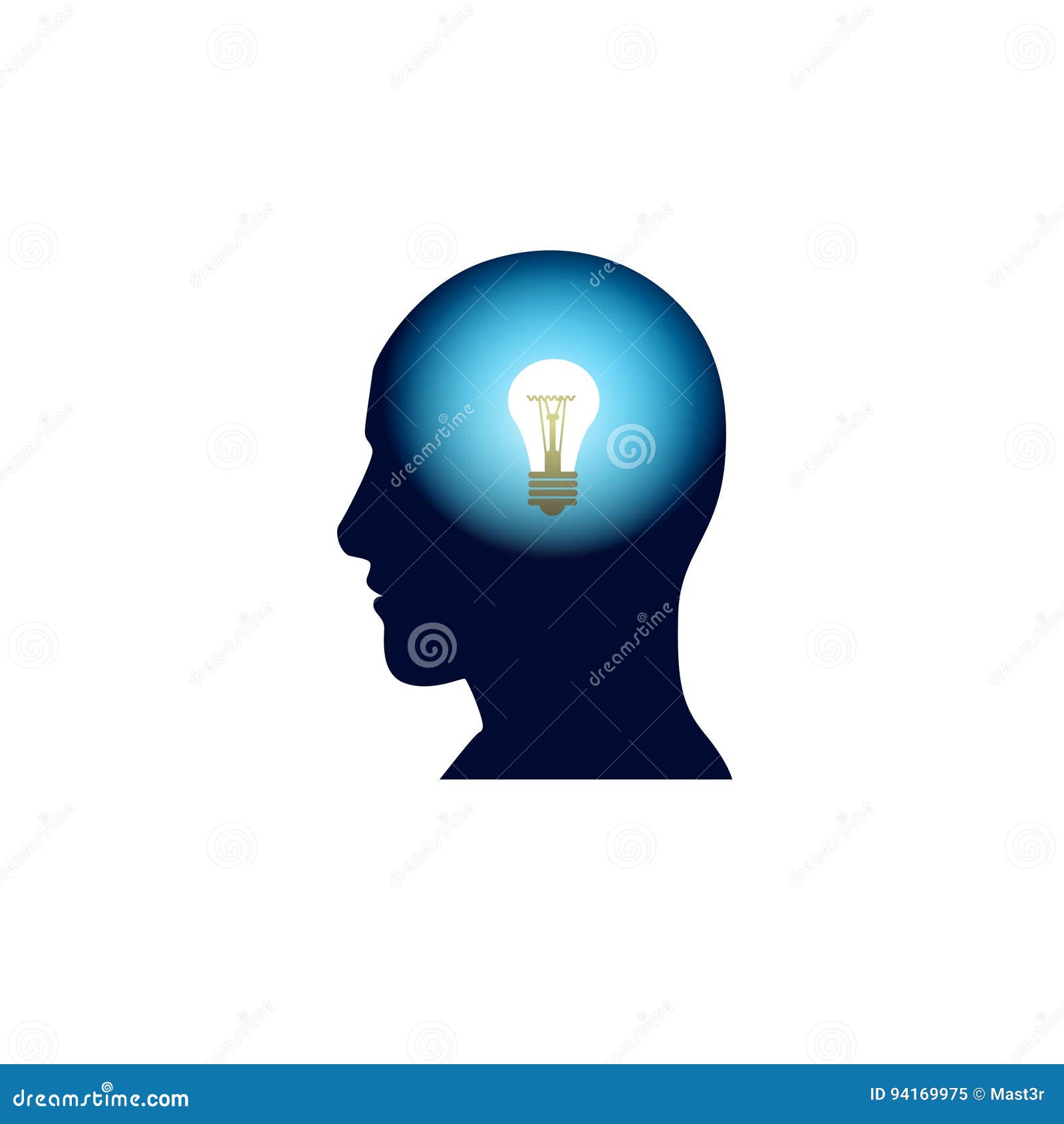 Head with Light Bulb in Brain, Brainstorm Thinking New Idea Concept ...