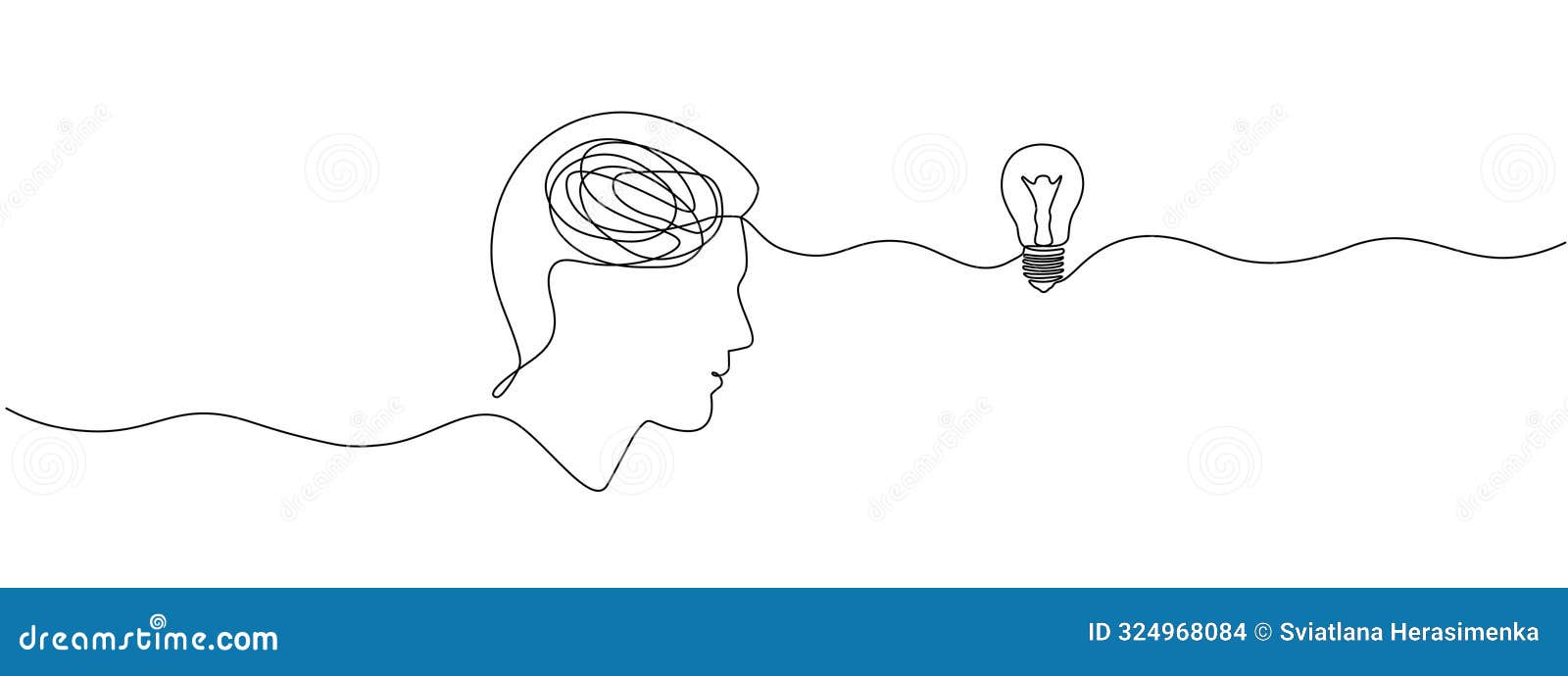 A Head with a Light Bulb Drawn in One Continuous Line. Concept of ...