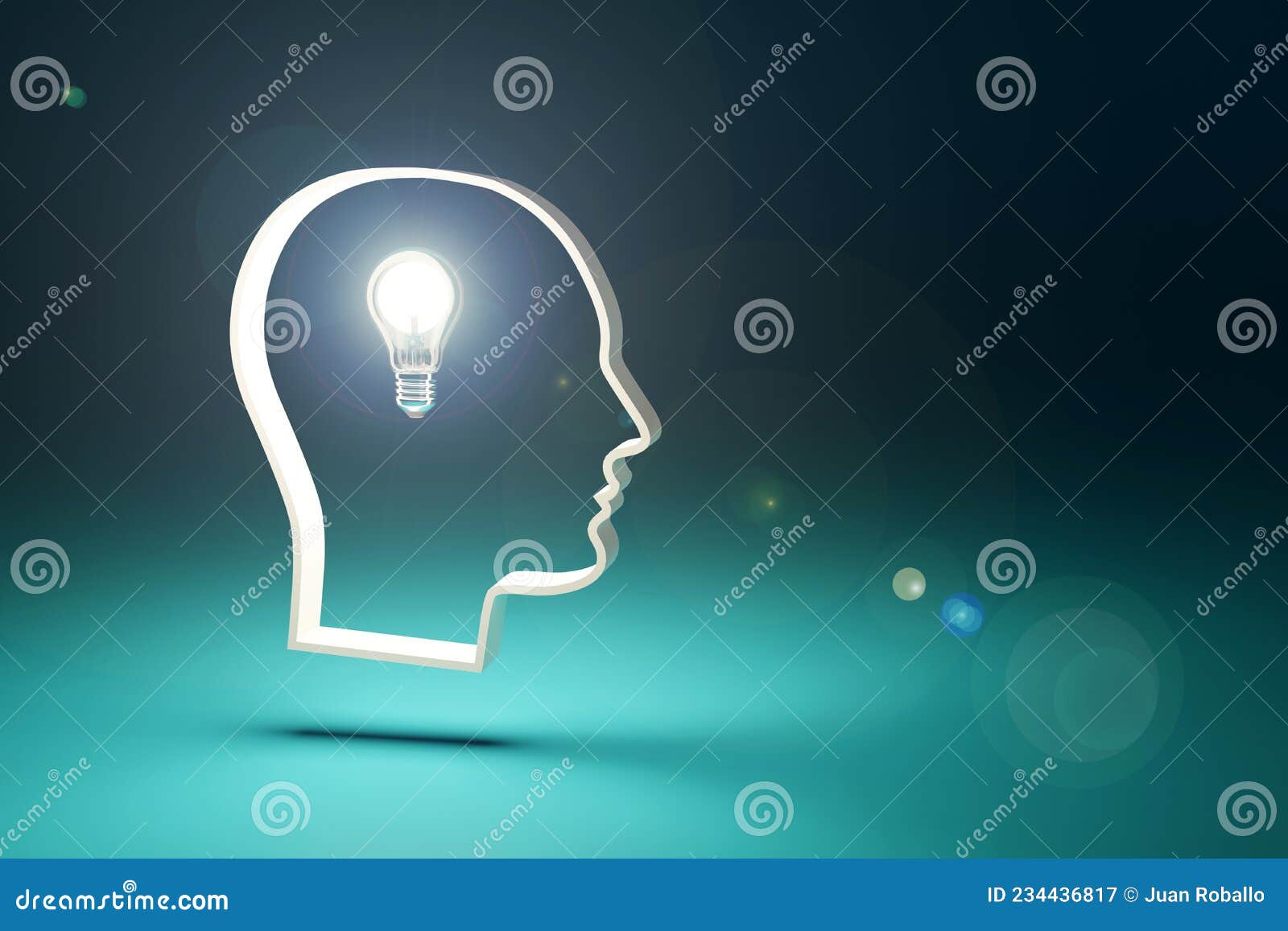 Head with a Light Bulb. Idea Concept. Abstract Design Stock ...