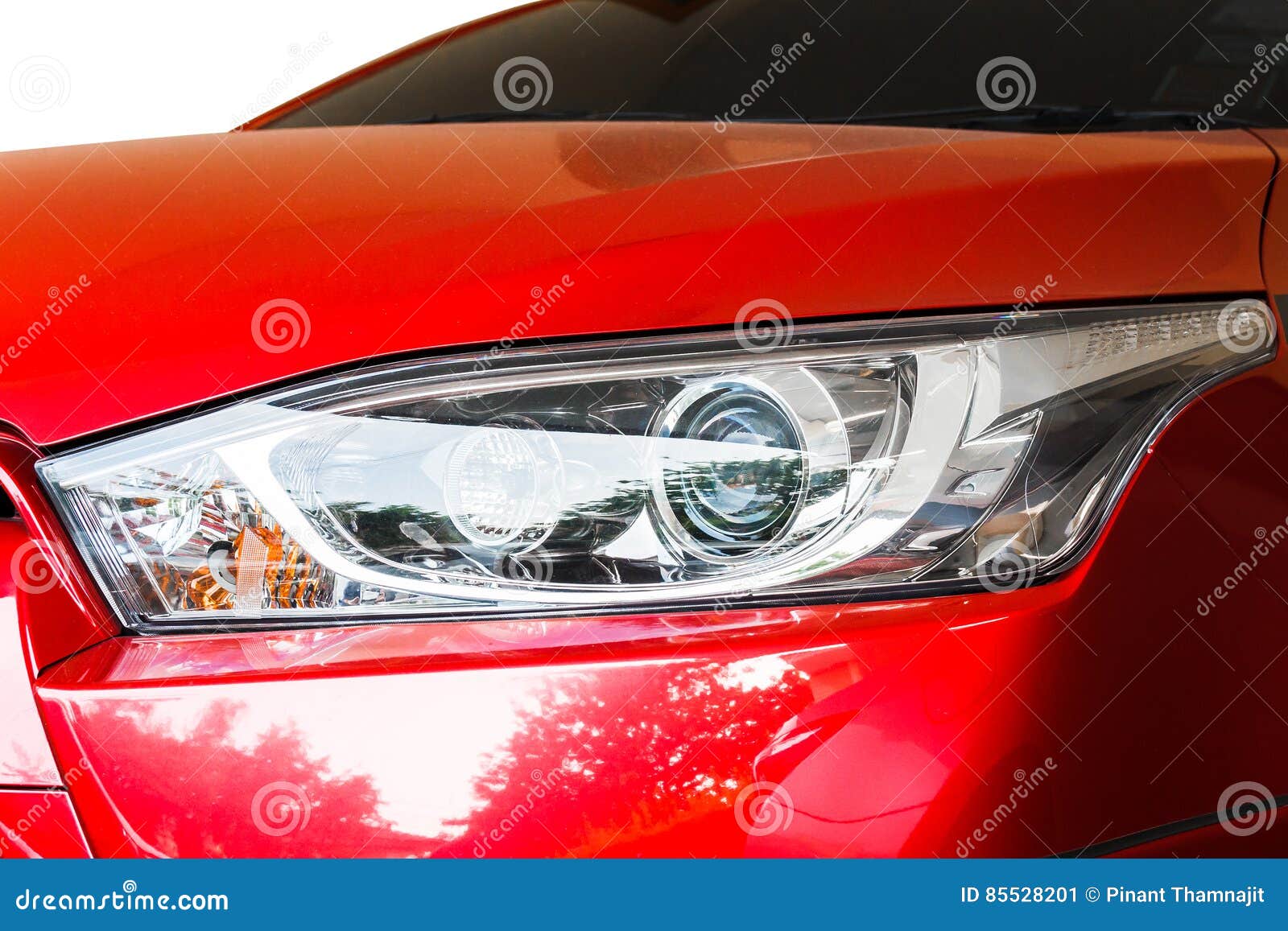 Head light of red car. stock image. Image of front, headlight - 85528201