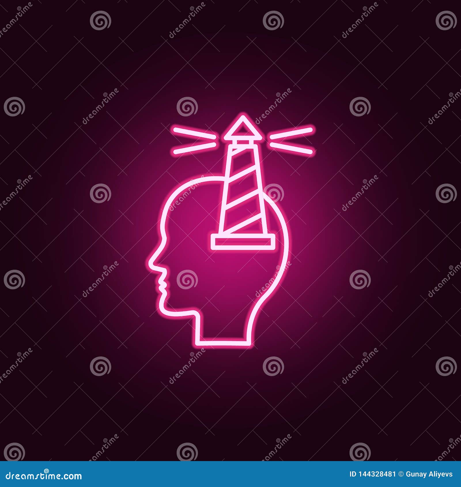 Head, Lighthouse Neon Icon. Elements of Creative Thinking Set Stock ...