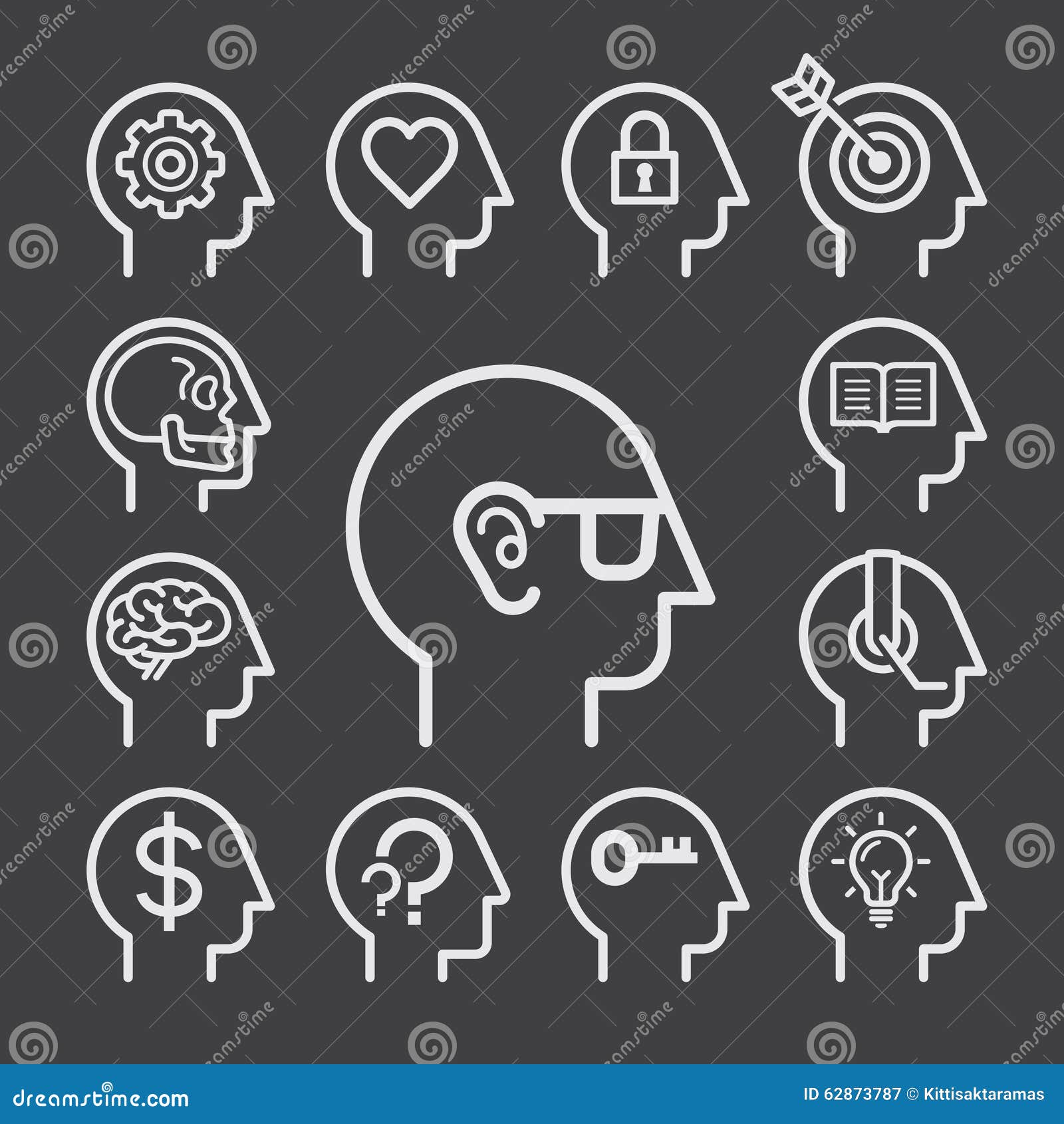 Head line icons set. stock vector. Illustration of head - 62873787