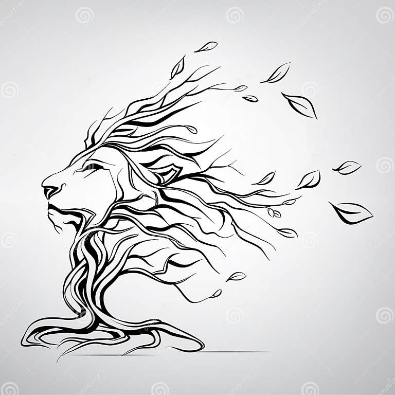 The Head of a Lion in the Form of a Tree Stock Illustration ...