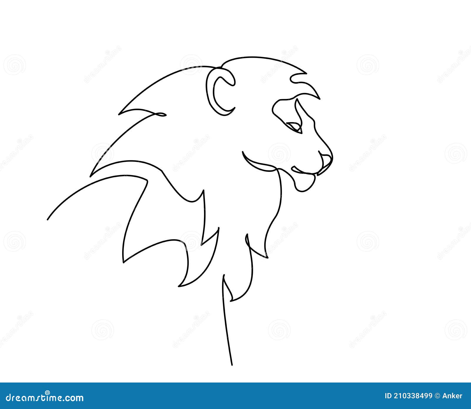 Head Of Lion With Mane. Continuous One Line Drawing Cartoon Vector ...
