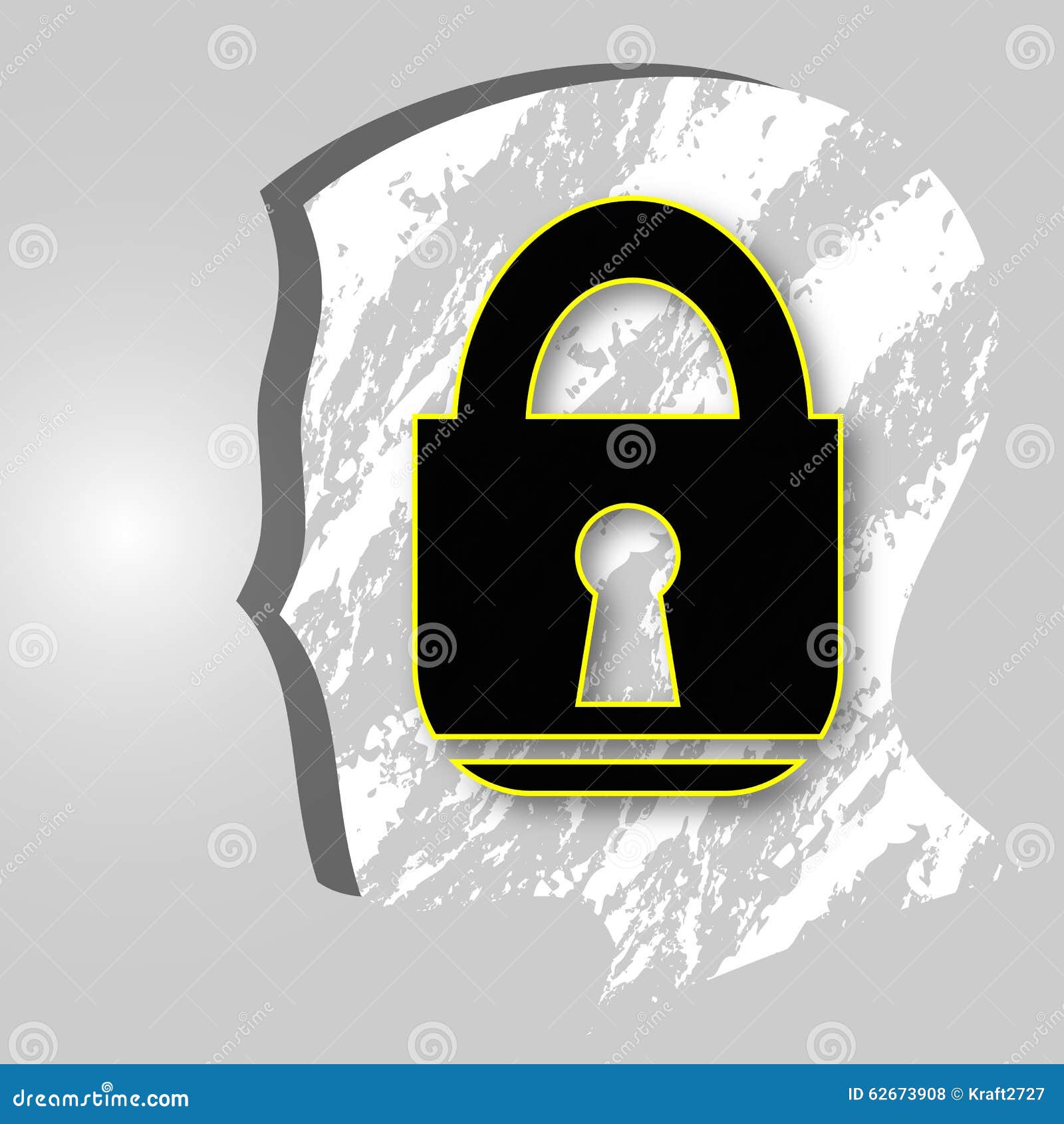 Head with a lock icon stock illustration. Illustration of system - 62673908