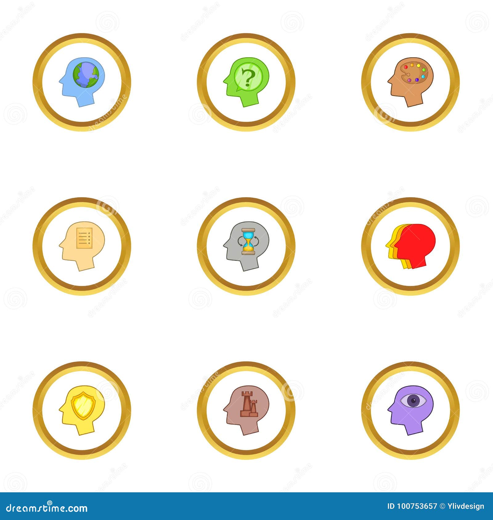 Head Logo Icons Set, Cartoon Style Stock Vector - Illustration of face ...