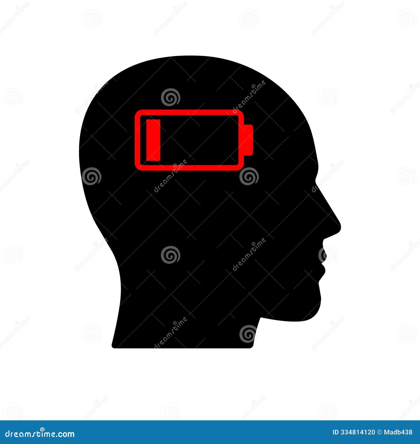 Head with Low Charge Battery Icon in Flat Style. Vector. Stock ...