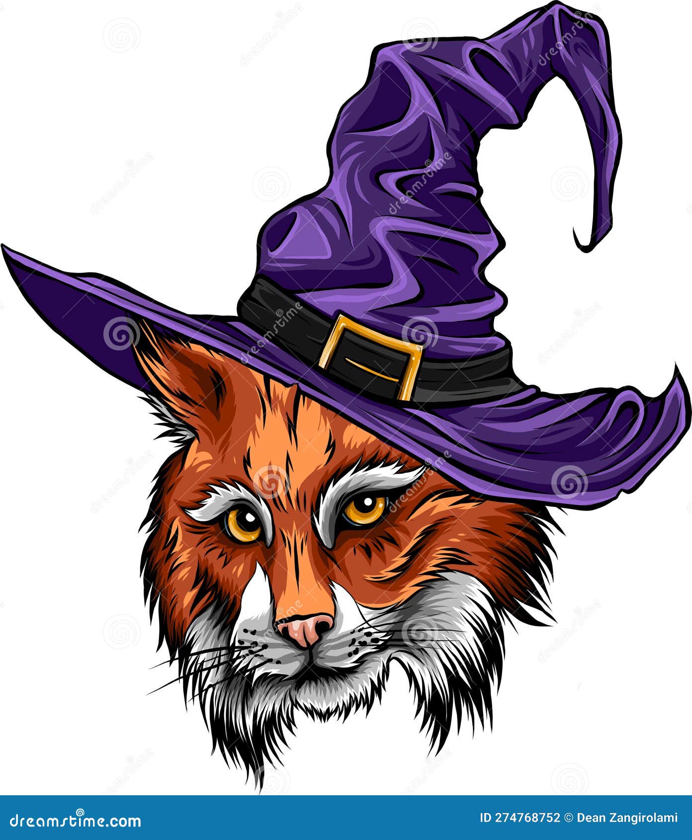 Head Lynx with Witch Hat Vector Illustration on White Background ...