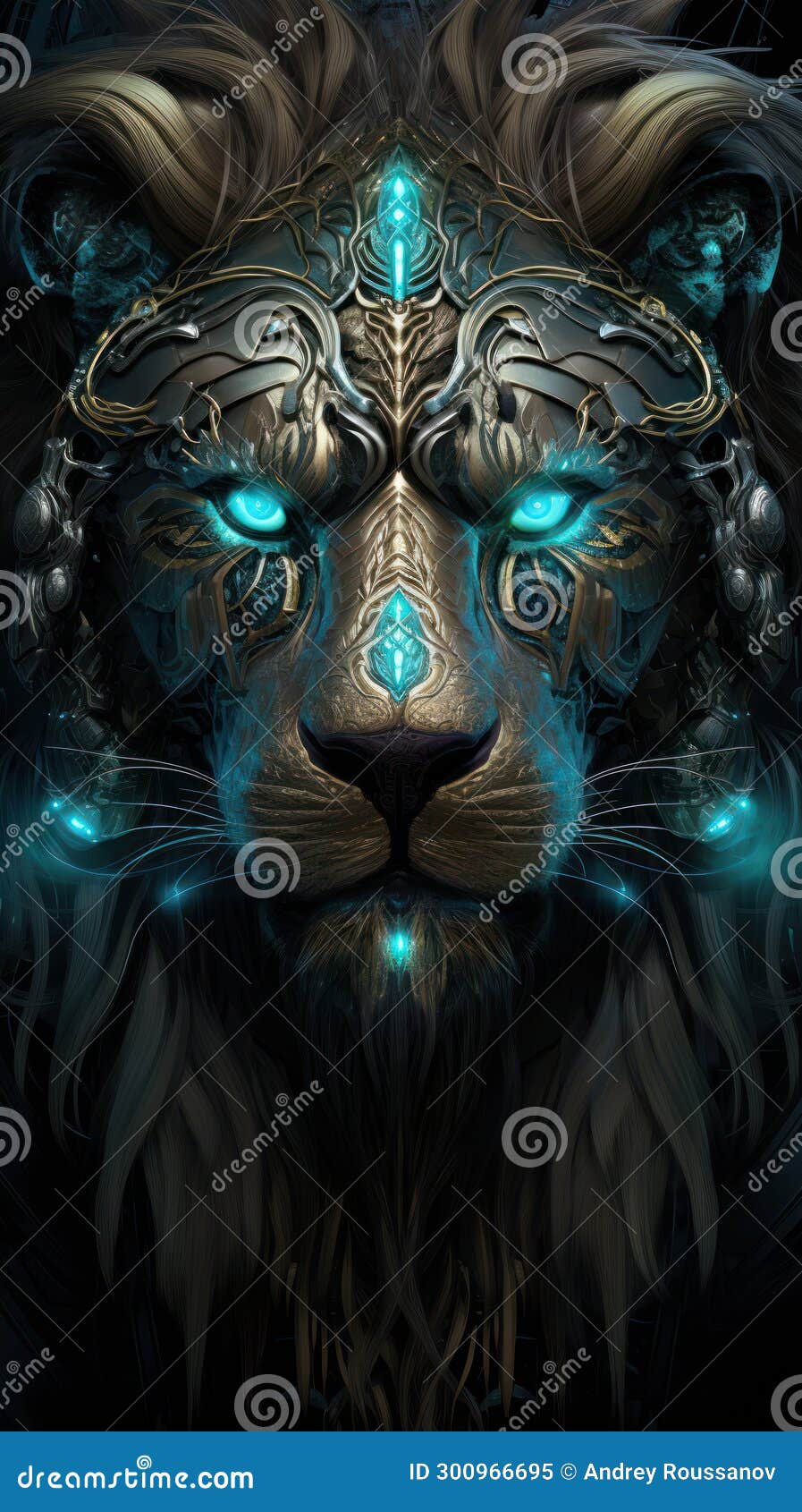 Head of a Magical Lion on a Dark Background. Stock Illustration ...