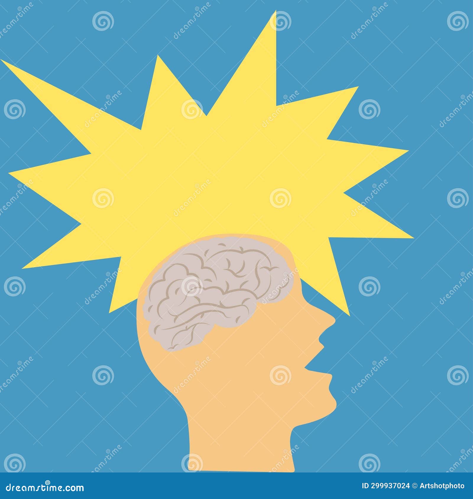Head of a Man with Brain and Explosion Bubble Stock Illustration ...