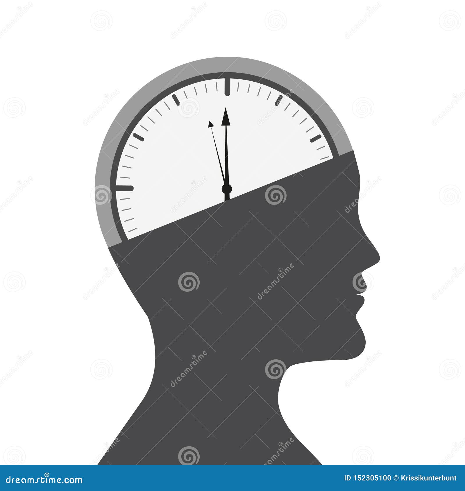 Head of a Man with Clock in the Brain Stock Vector - Illustration of ...