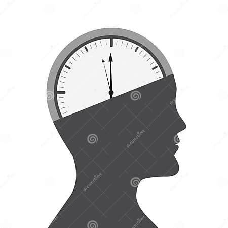Head of a Man with Clock in the Brain Stock Vector - Illustration of ...