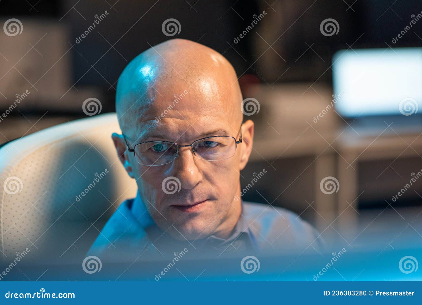Head of Mature Bald it-manager or Programmer Stock Photo - Image of ...