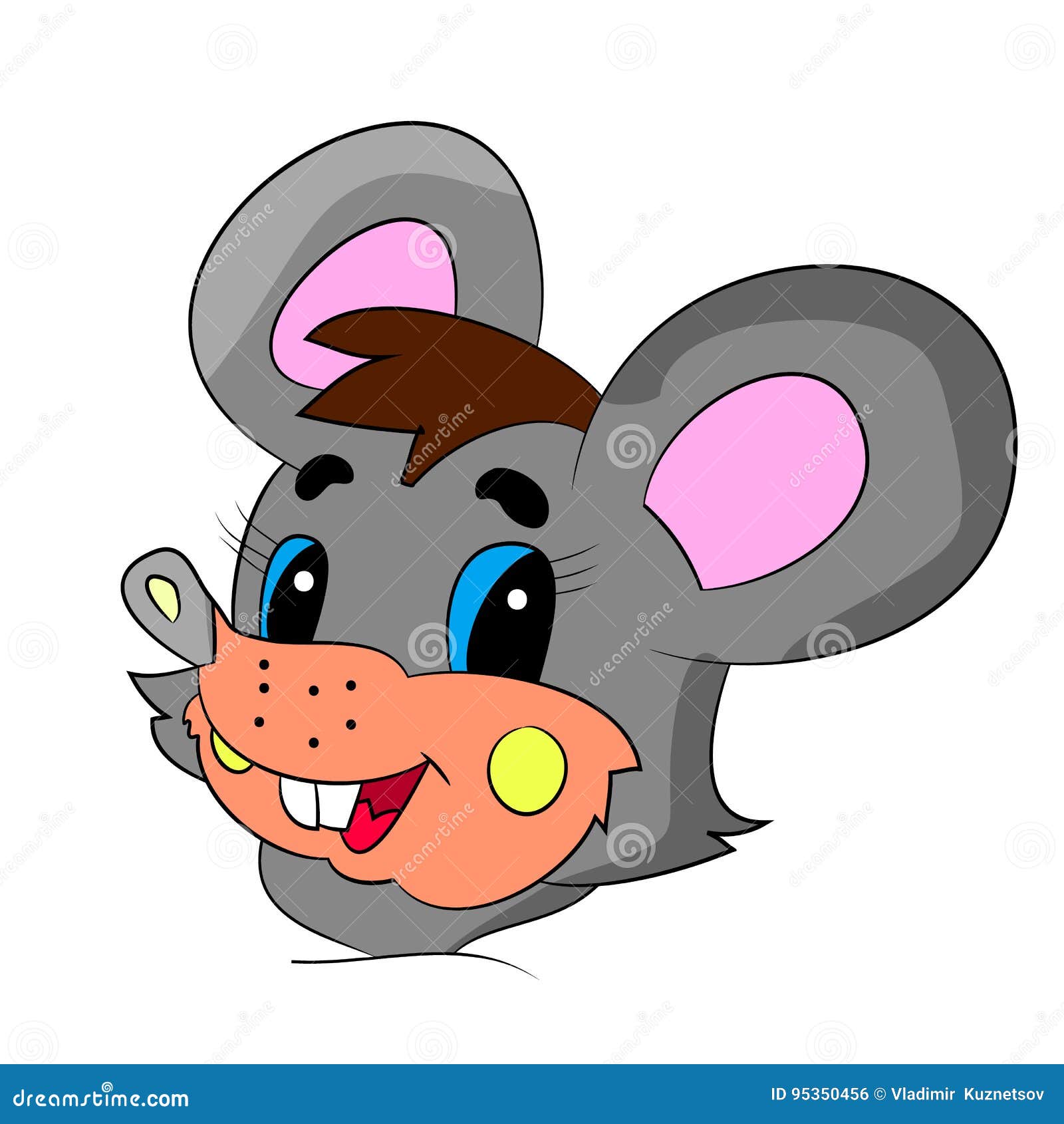 Head of a Merry Gray Mouse Cartoon on a White Background. Stock Vector ...