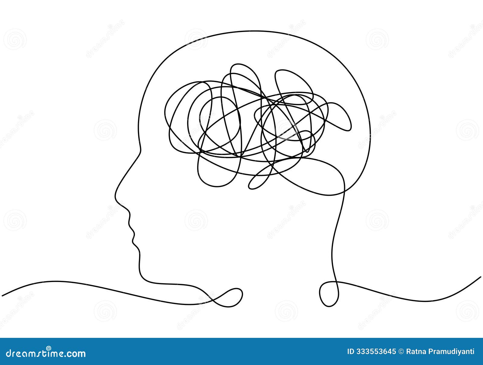 Head with Messy Thoughts Symbol Continuous Line Drawing. Mental and ...