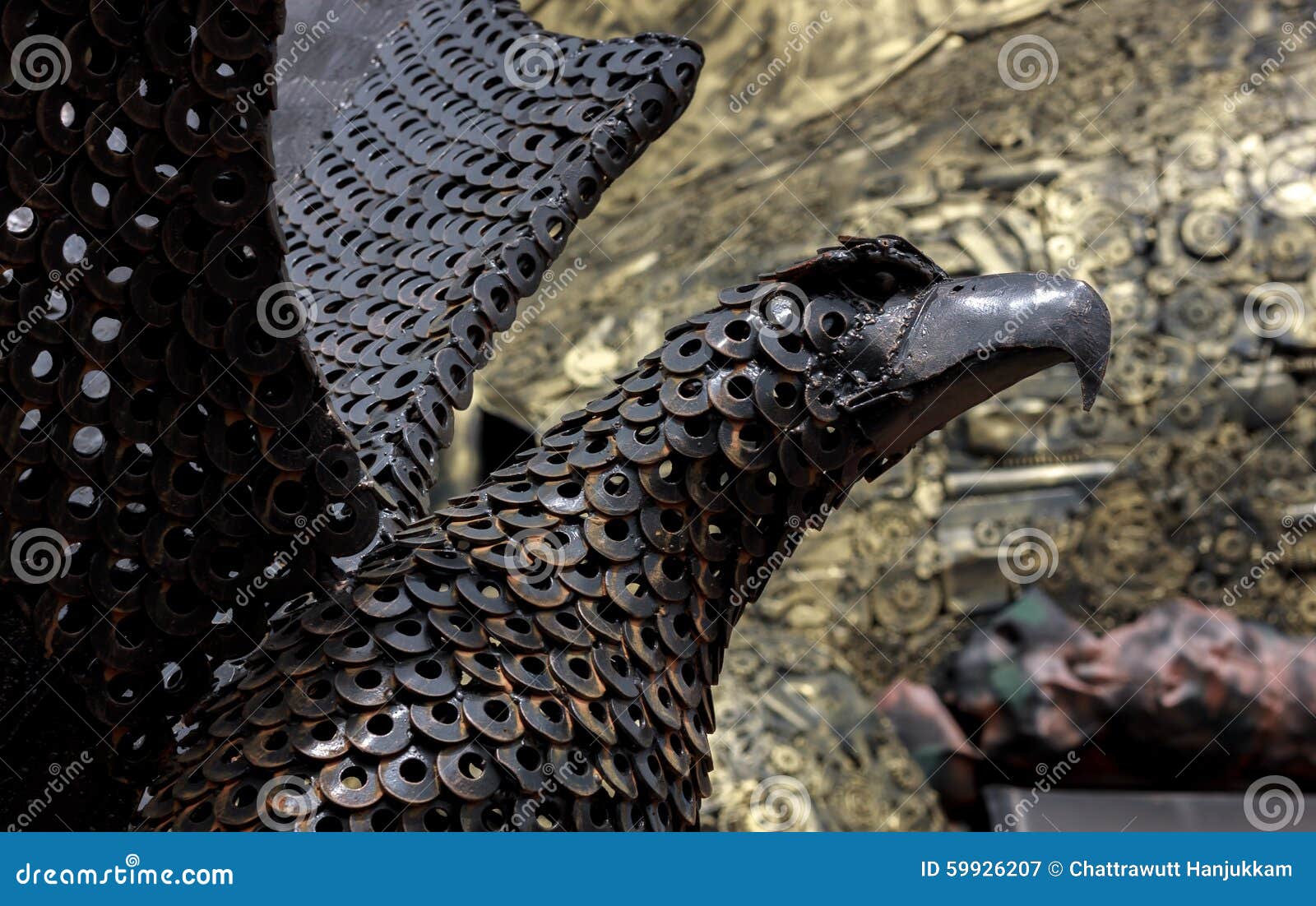 Head of Metal Sculpture Eagle and Blur Background. Stock Image - Image ...