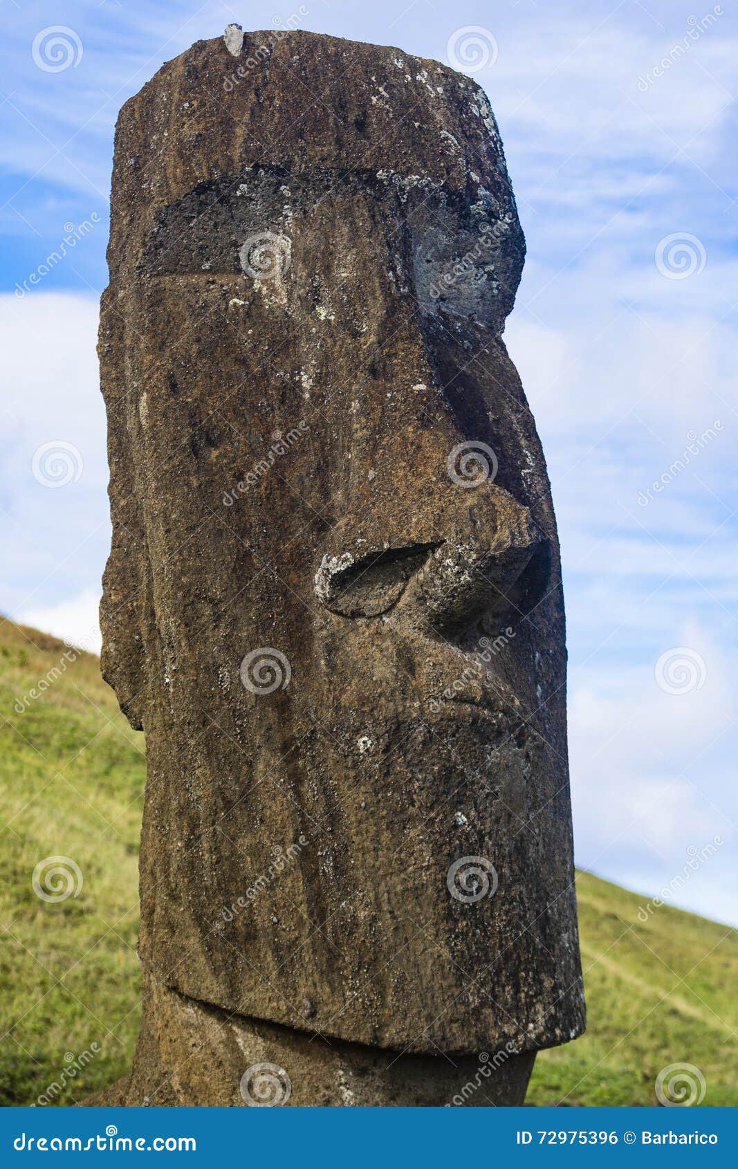 The head of a Moai statue stock photo. Image of rano - 72975396