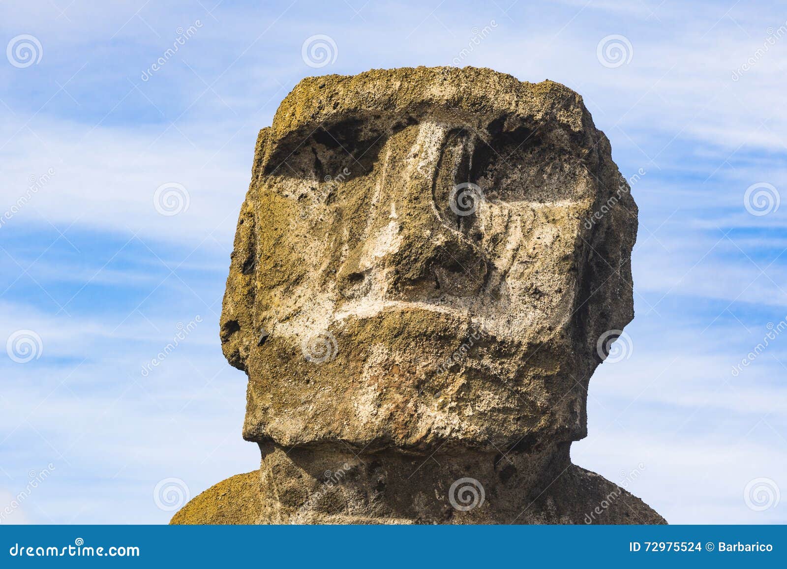 The head of a Moai statue stock photo. Image of tongariki - 72975524