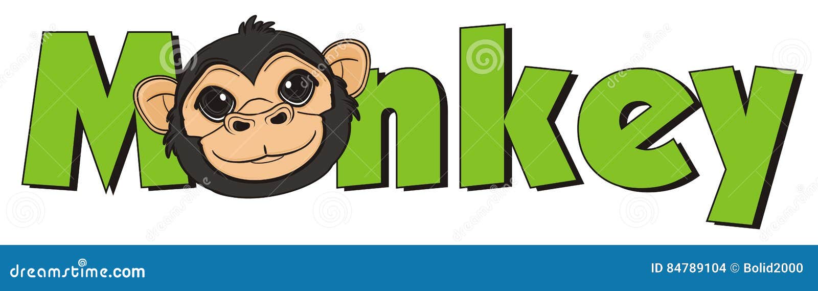 Head of Monkey and Green Letters Stock Illustration - Illustration of ...