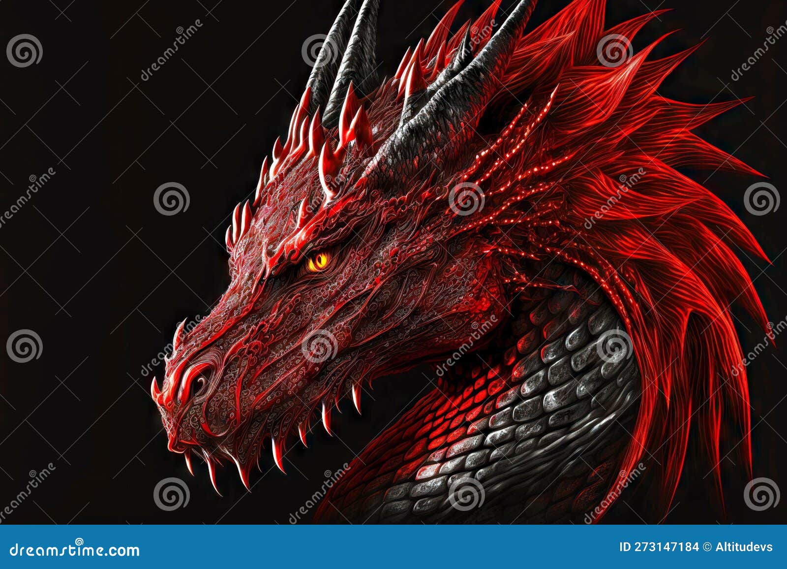 Head of Mythical Red Dragons with Sharp Dangerous Fangs Stock ...