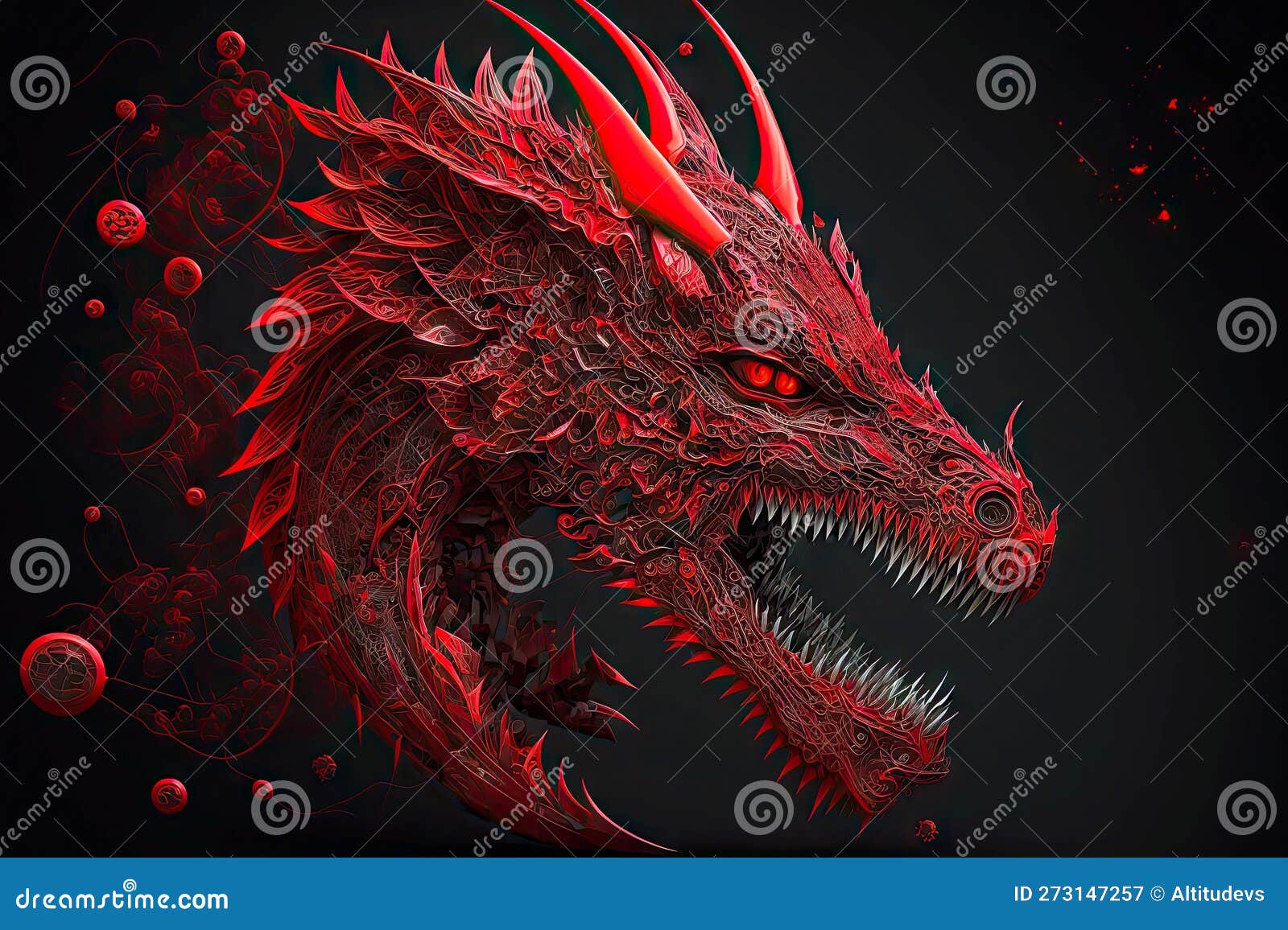 Head of Mythical Red Dragons with Sharp Dangerous Fangs Stock ...