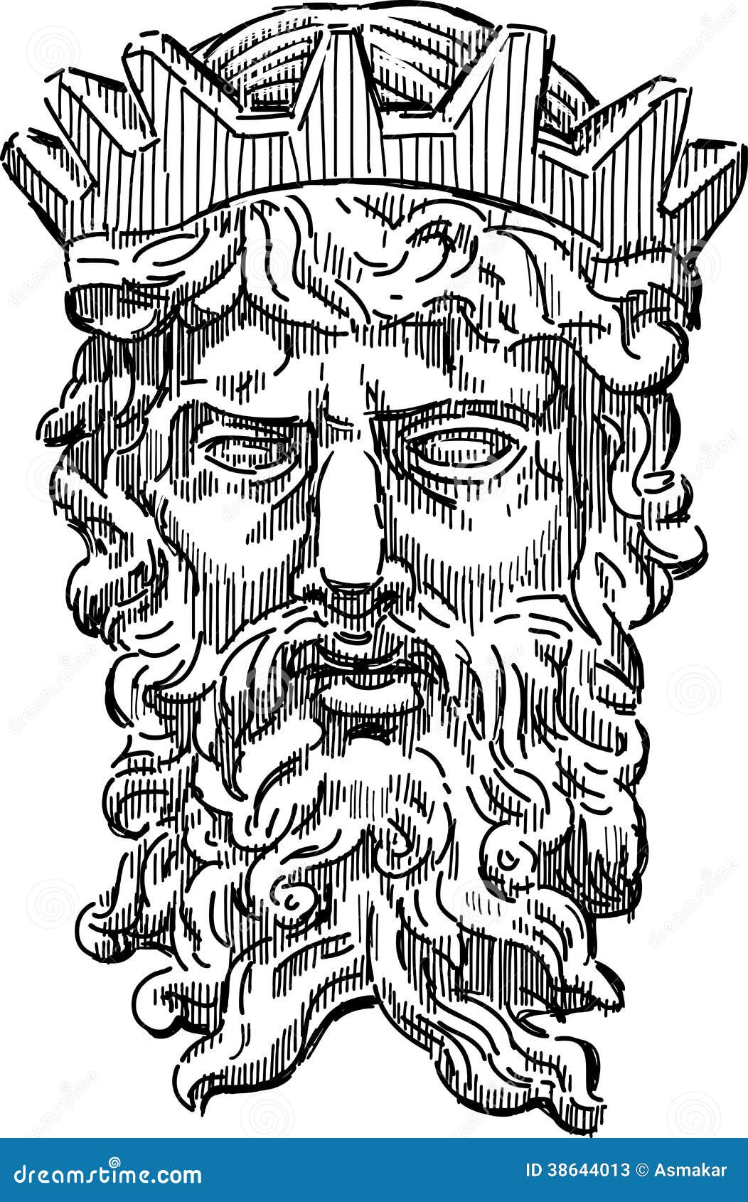 Head of mythological king stock vector. Illustration of drawing - 38644013