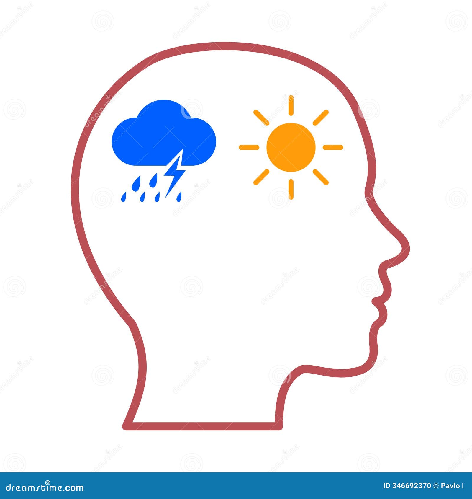 Head with Negative and Positive Emotions Symbols - Vector Stock ...